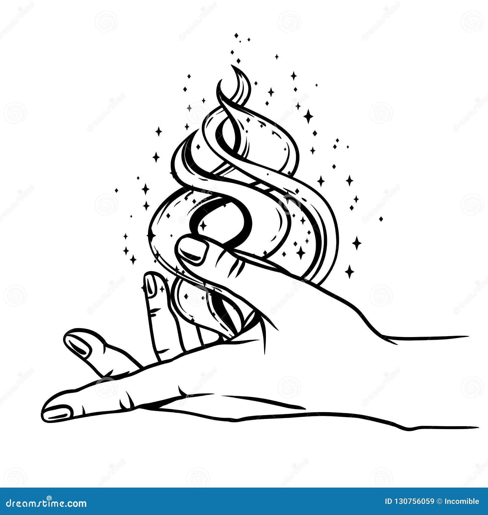 Open hand with magic fire. stock vector. Illustration of burn - 130756059