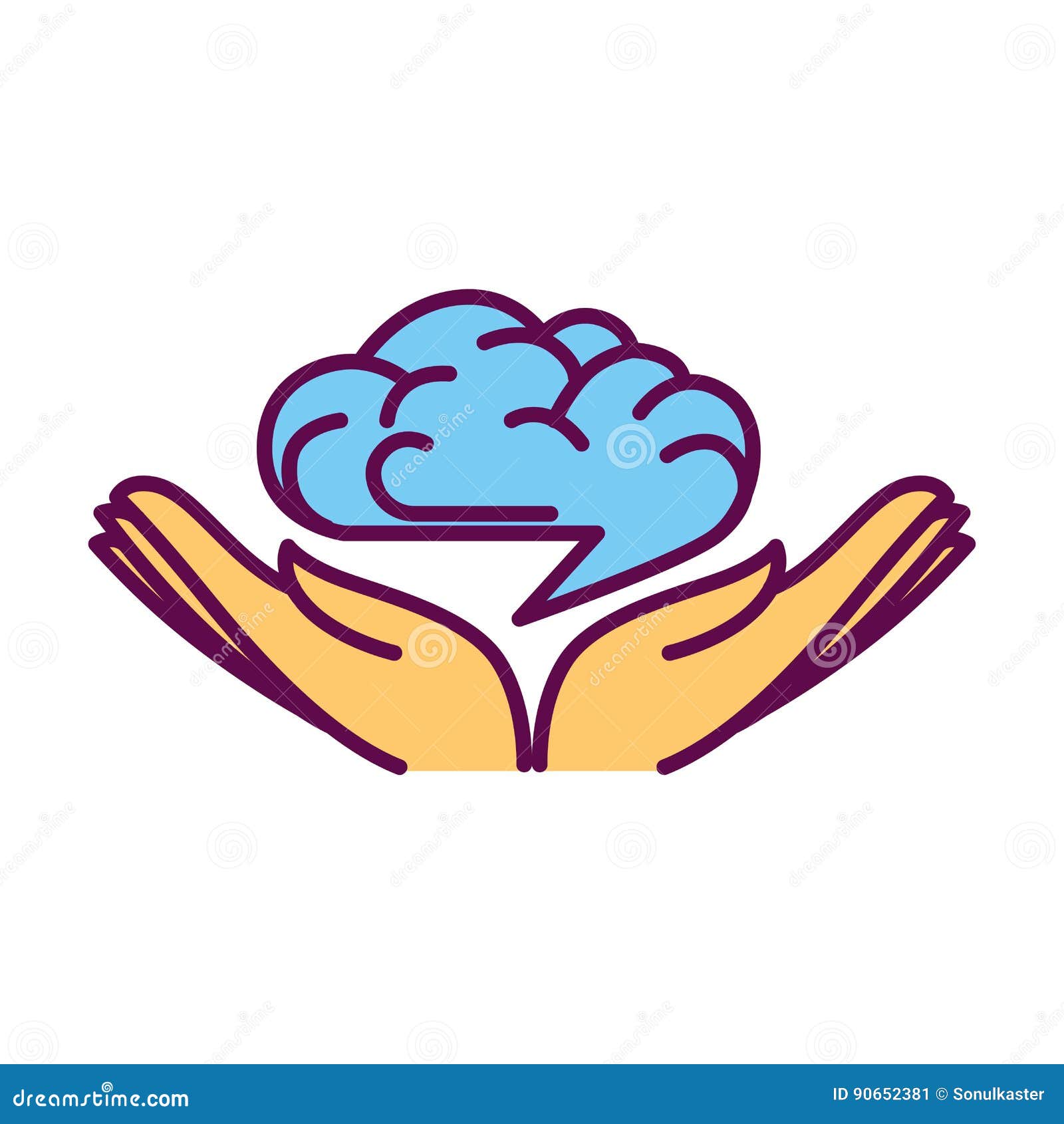 Open Hand Palms with Human Brain Over Them Logo Design Stock Vector ...
