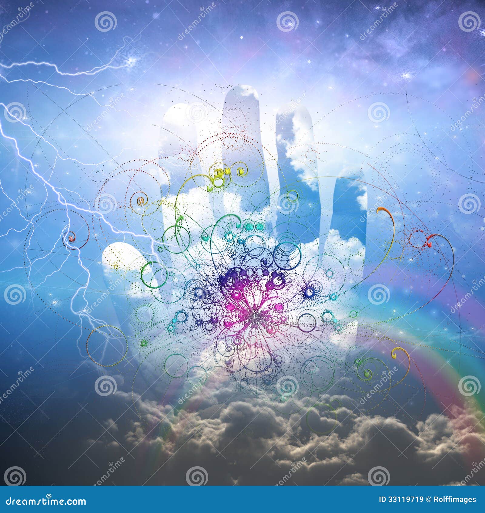 Open Hand and Particle Design Stock Illustration - Illustration of ...