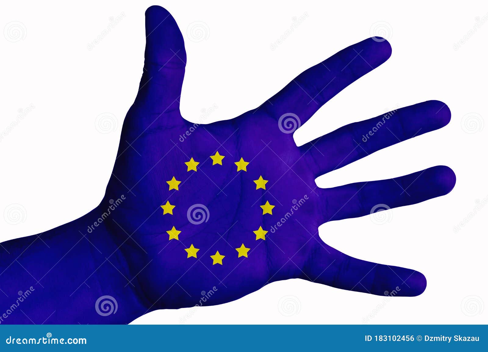 Open Hand Raised, Multi Purpose Concept, EU Flag Painted Stock Photo ...