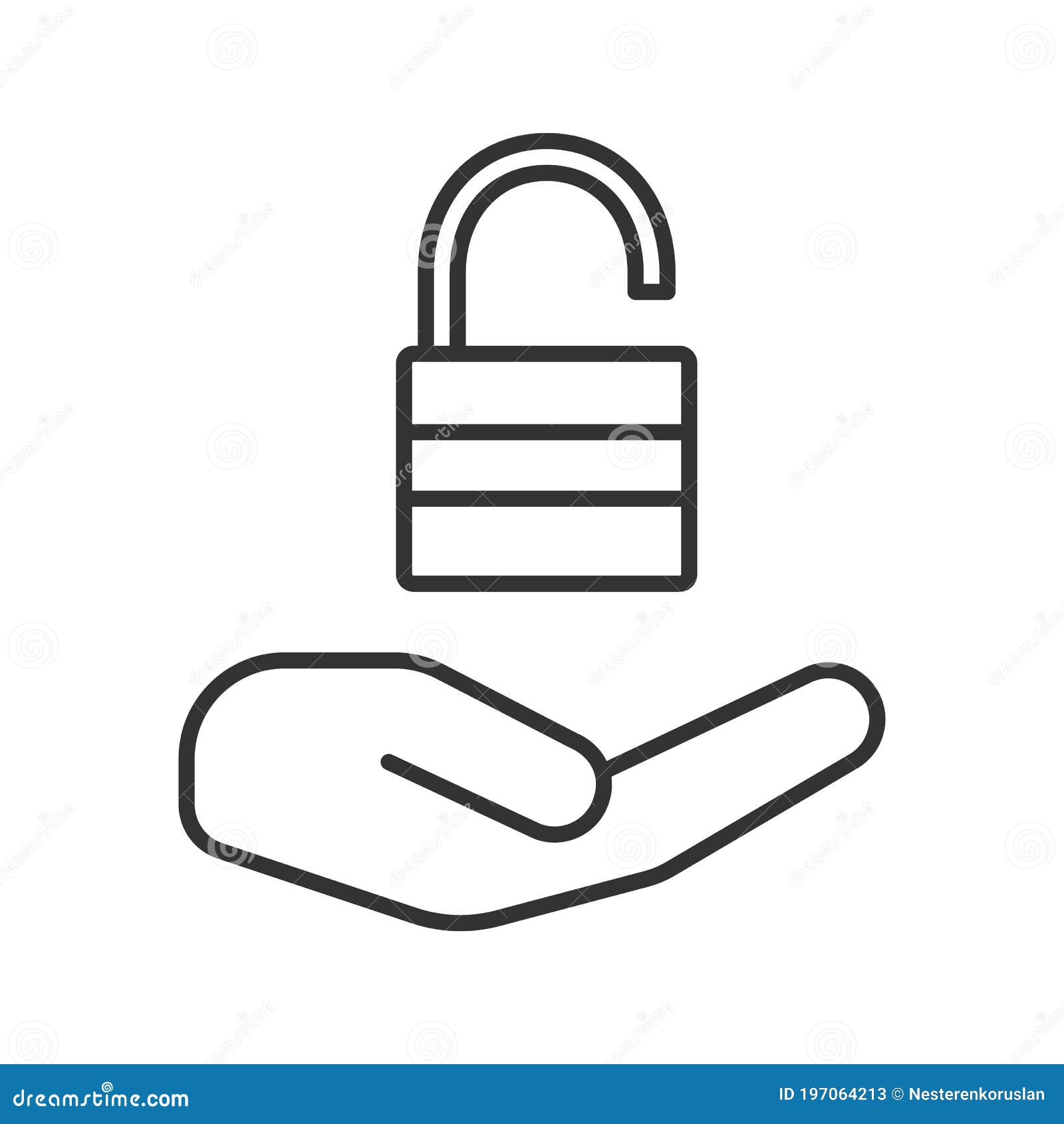 Open Hand with Unlocked Padlock Linear Icon Stock Vector - Illustration ...