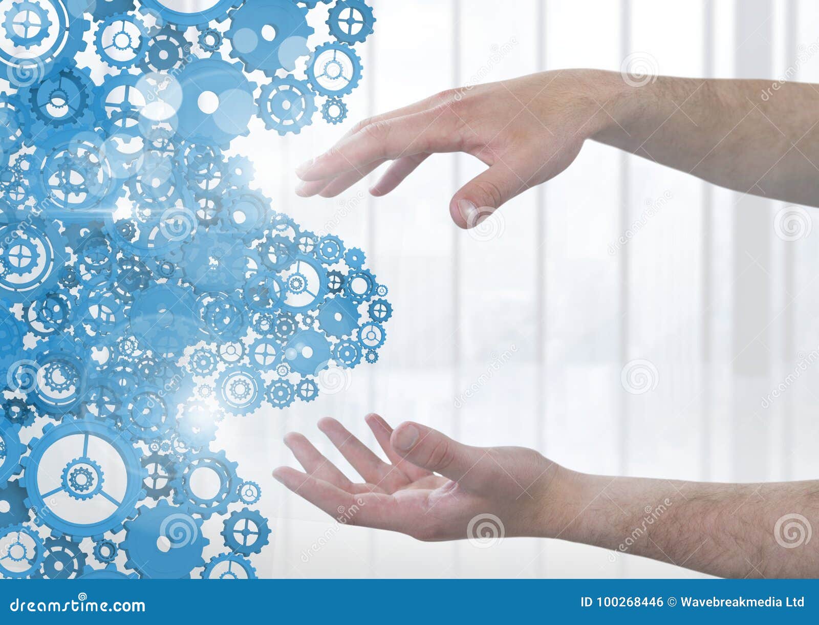 Open hands with cog gears stock photo. Image of body - 100268446