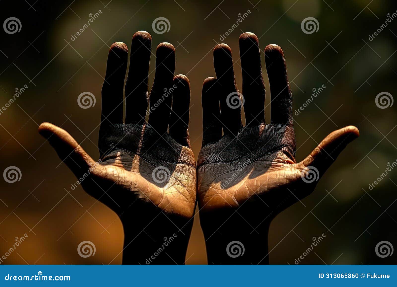 Open Hands with Dramatic Lighting Contrast. Stock Photo - Image of ...