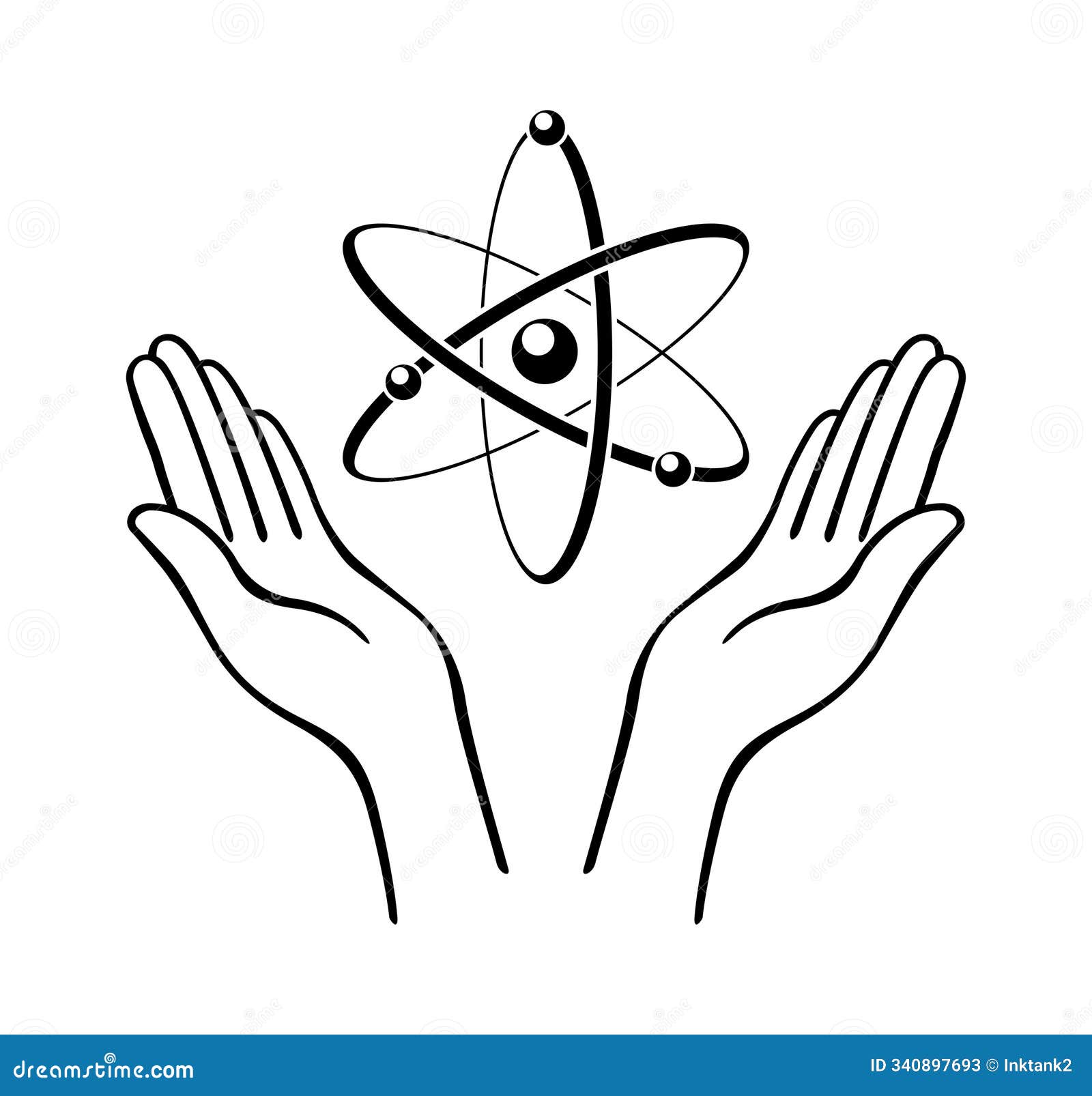 Two Hands With Atom Icon Protecting And Showing Care Vector Flat Style ...