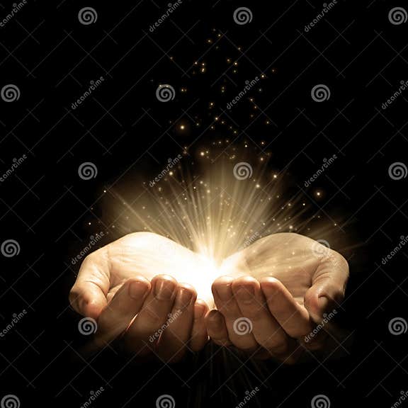 Open Hands with Glowing Lights Stock Photo - Image of hand, christian ...