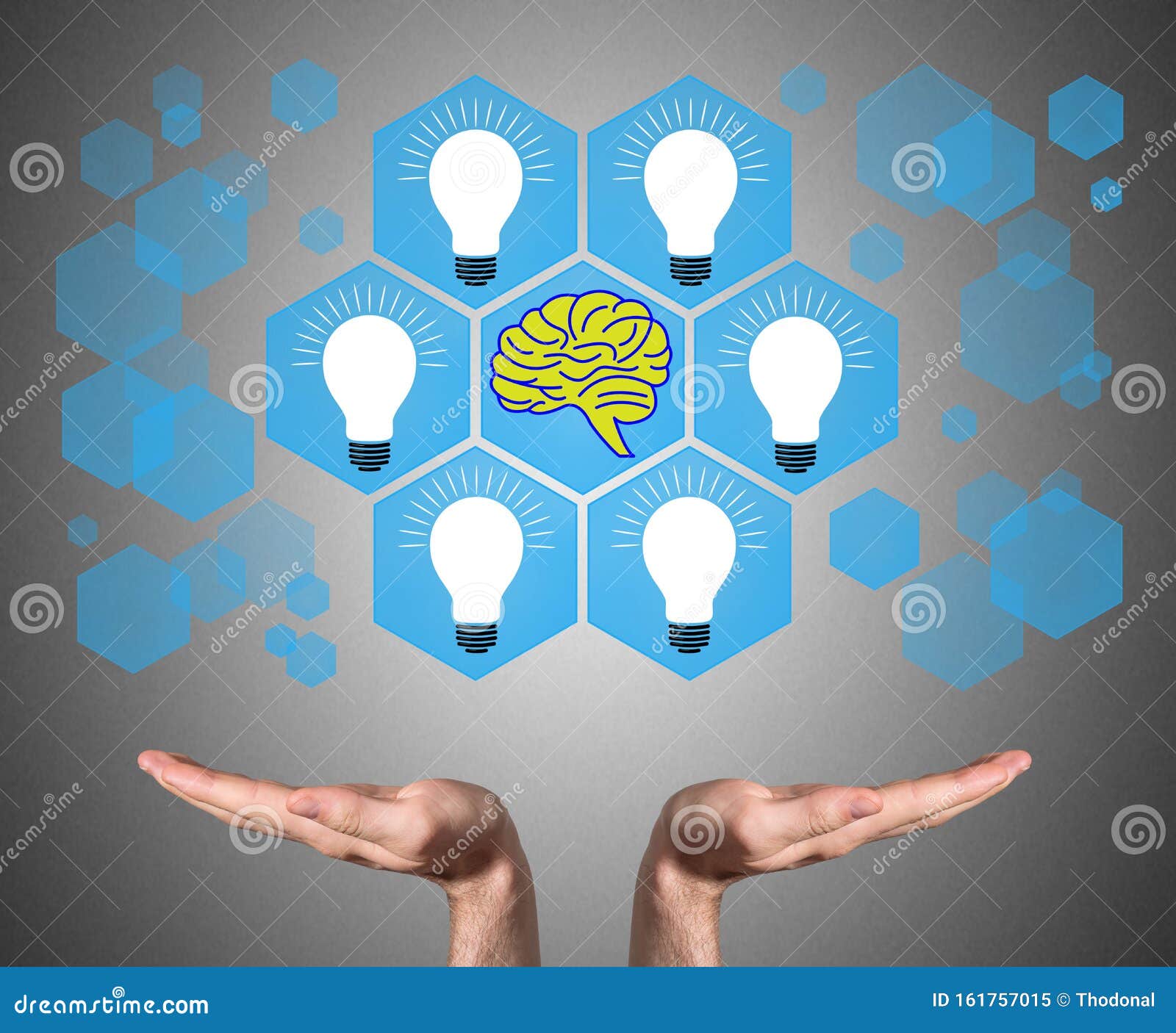 Human Brain Ideas Concept Sustained by Open Hands Stock Illustration ...