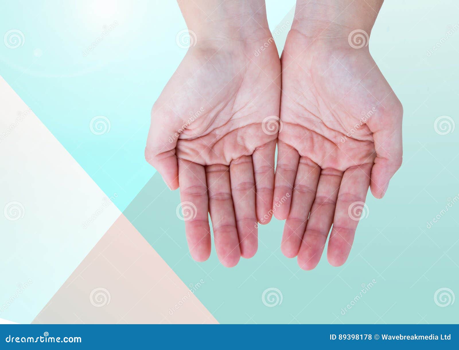 Open Hands Together Against Blue Background Stock Photo - Image of ...