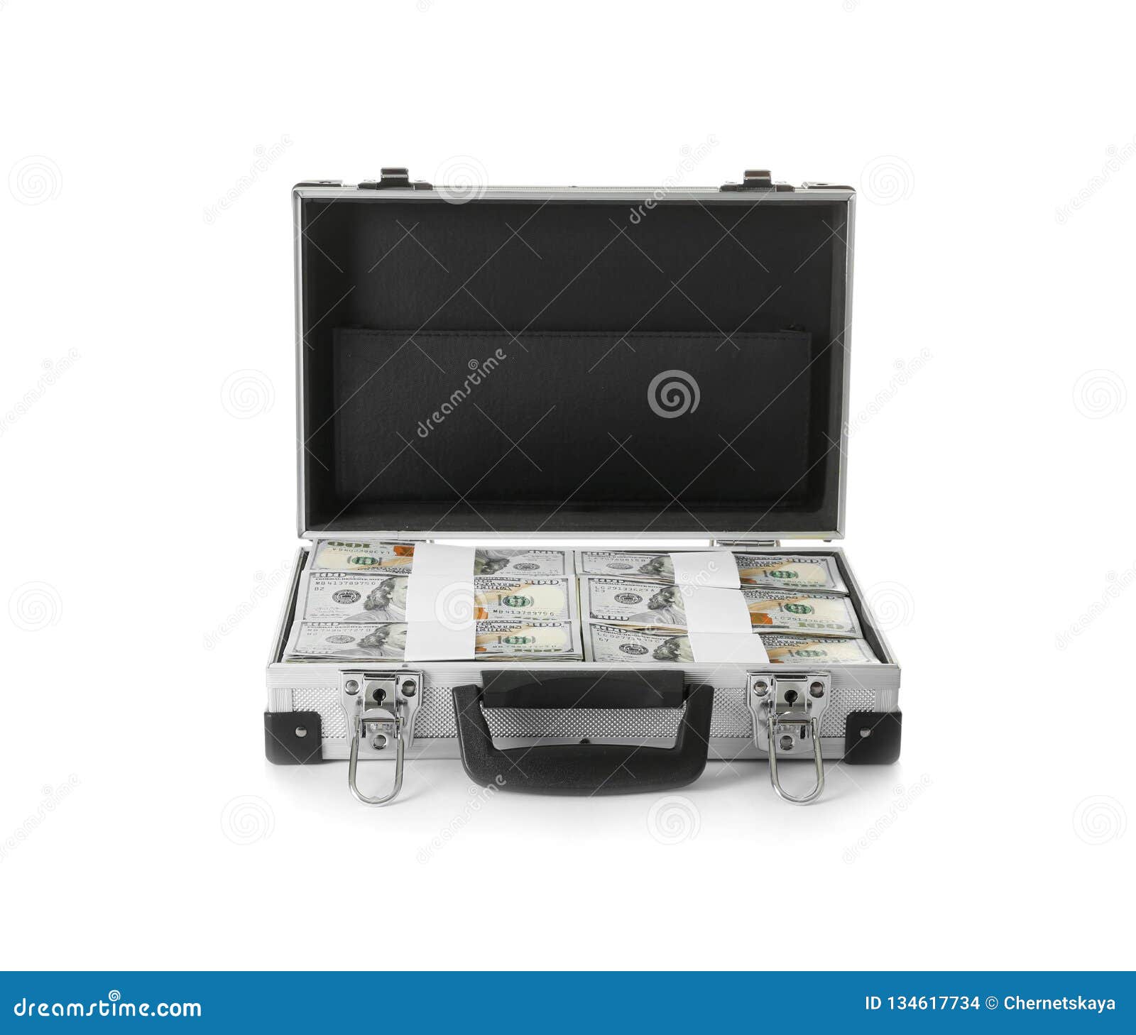 Open Hard Case Full of Money on White Background Stock Photo - Image of ...