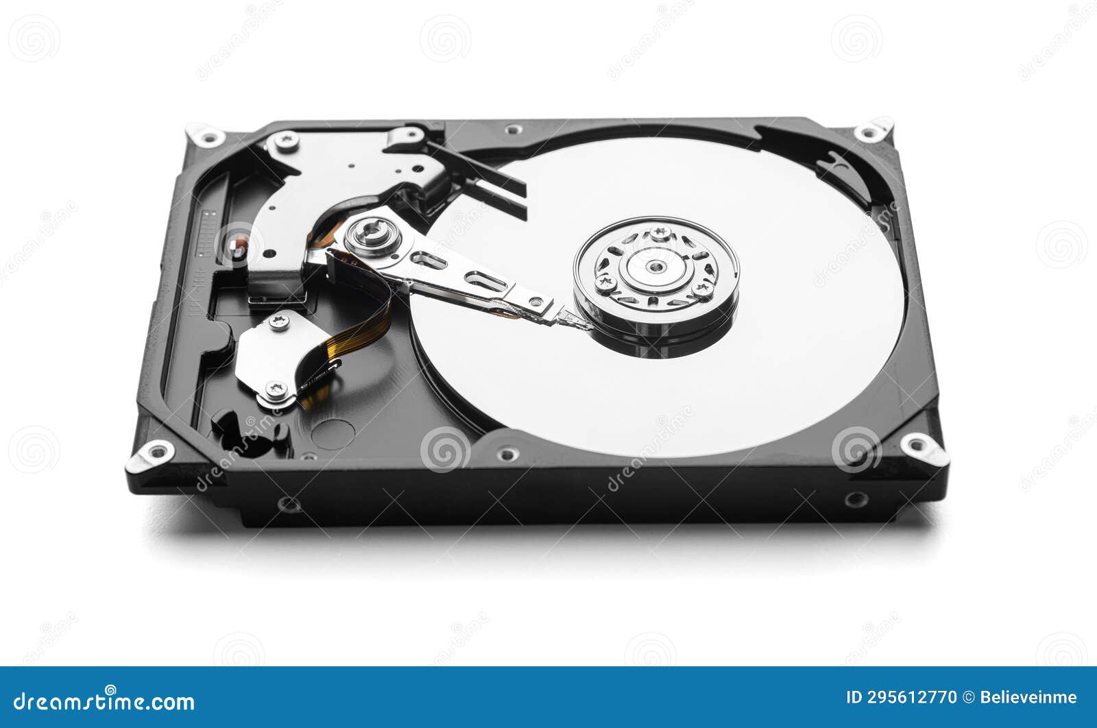 Open hard disk drive. stock photo. Image of head, detail - 295612770