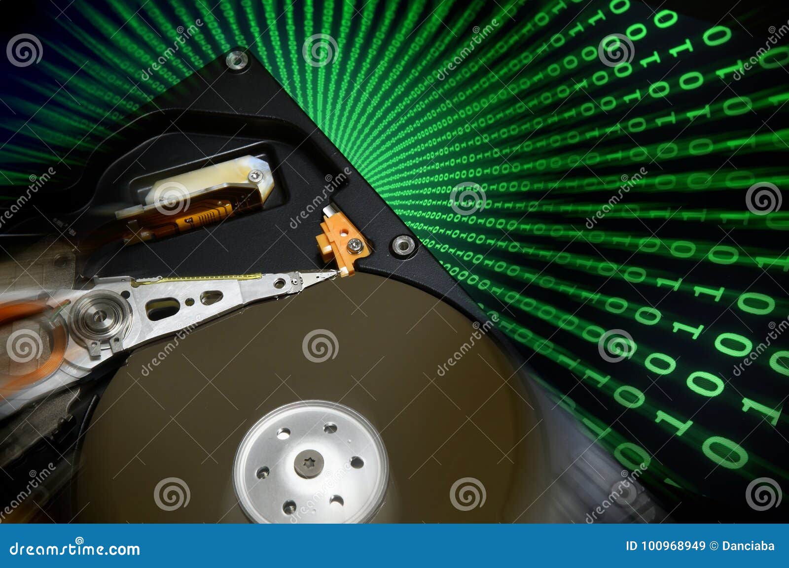 Open Hard Disk Drive with Binary Color Effects. Stock Image - Image of ...