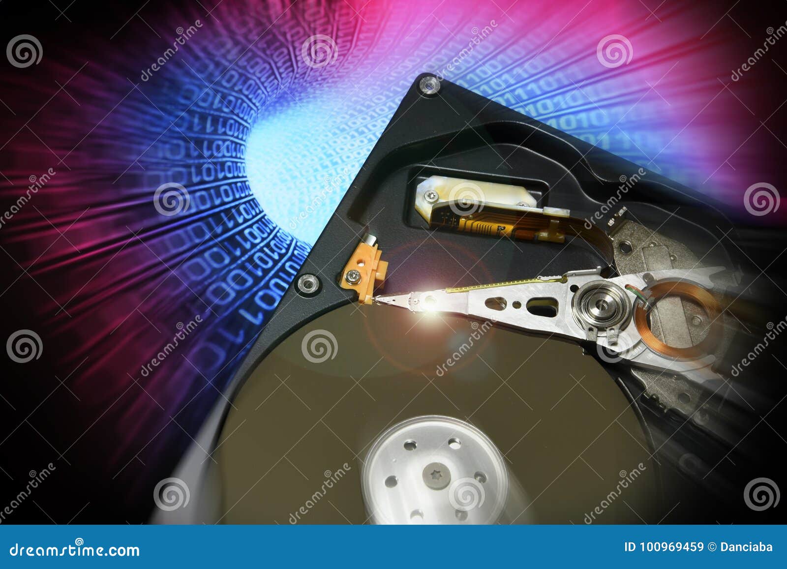 Open Hard Disk Drive with Binary Color Effects. Stock Image - Image of ...