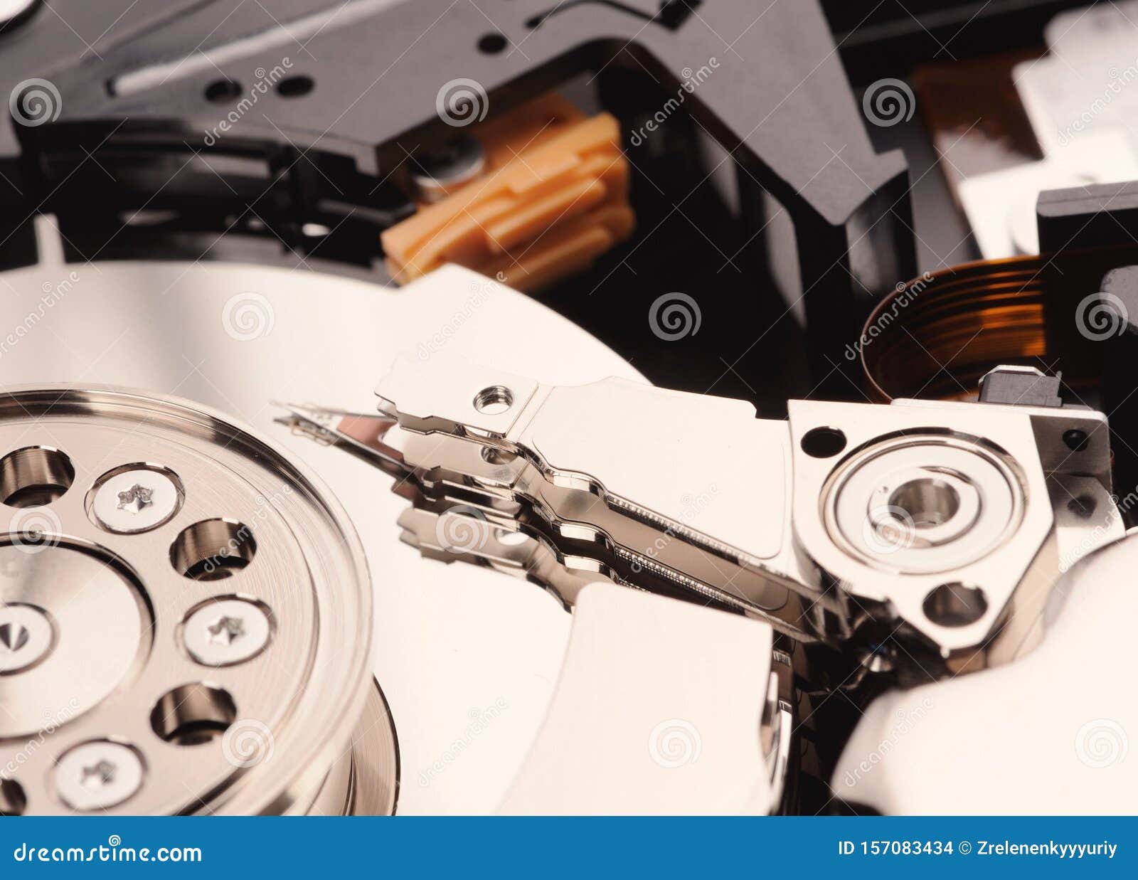 Opened Hard Disk Drive Close Up Stock Photo - Image of hard, head ...