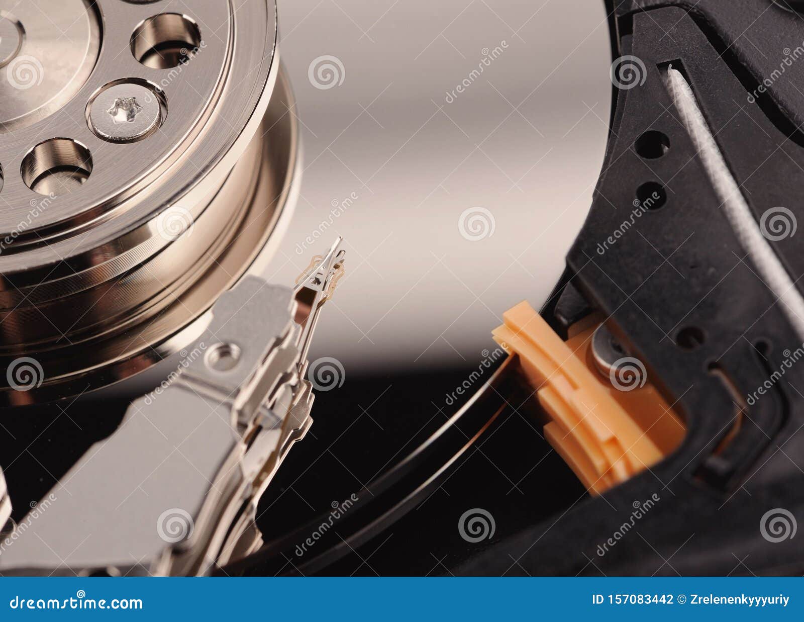 Opened Hard Disk Drive Close Up. Macro Picture Stock Photo - Image of ...