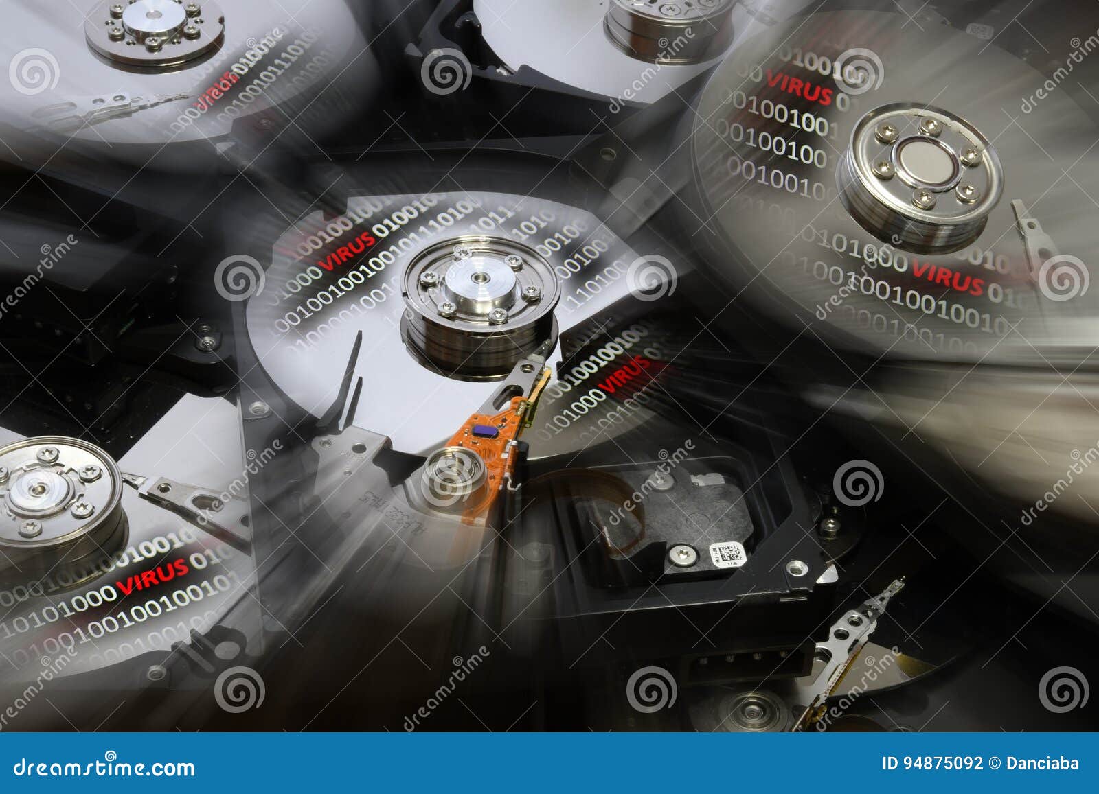 Open Hard Drive Disk with Binary Code Over and Virus Alert ...