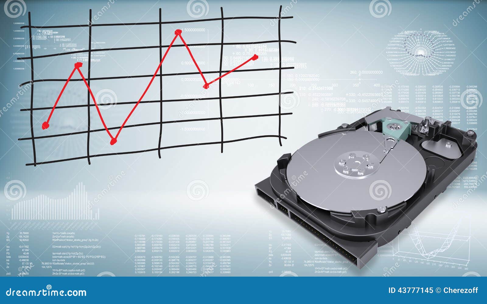 Open Hard Drive Disk with Graph of Price Changes Stock Illustration ...