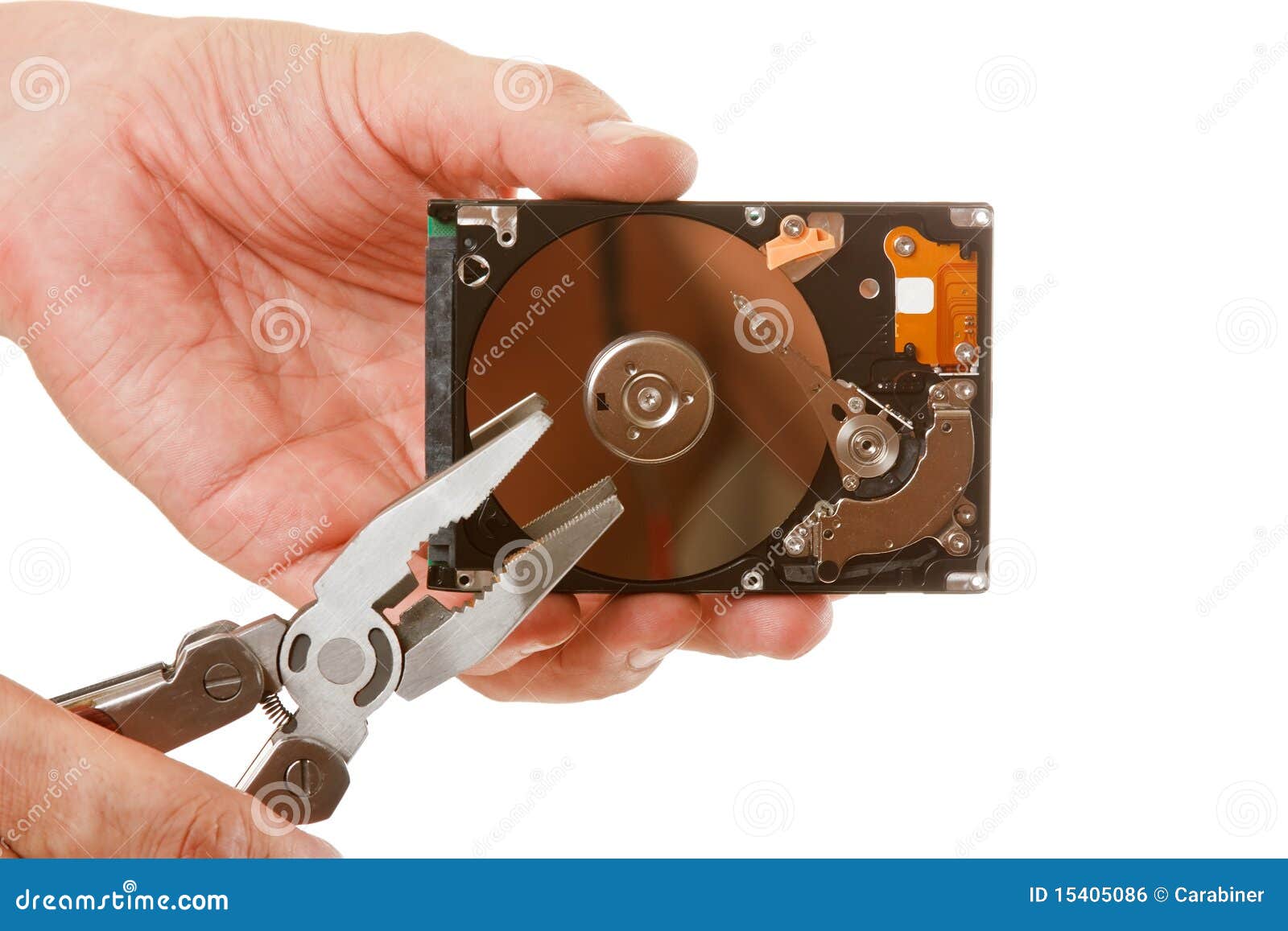 Open hard drive in hand stock photo. Image of binary - 15405086