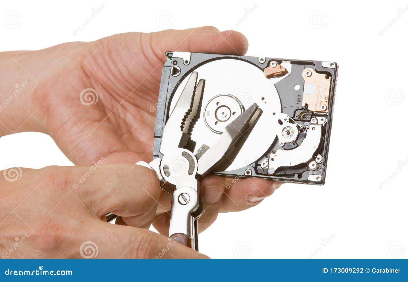 Open hard drive in hand stock photo. Image of electronics - 173009292