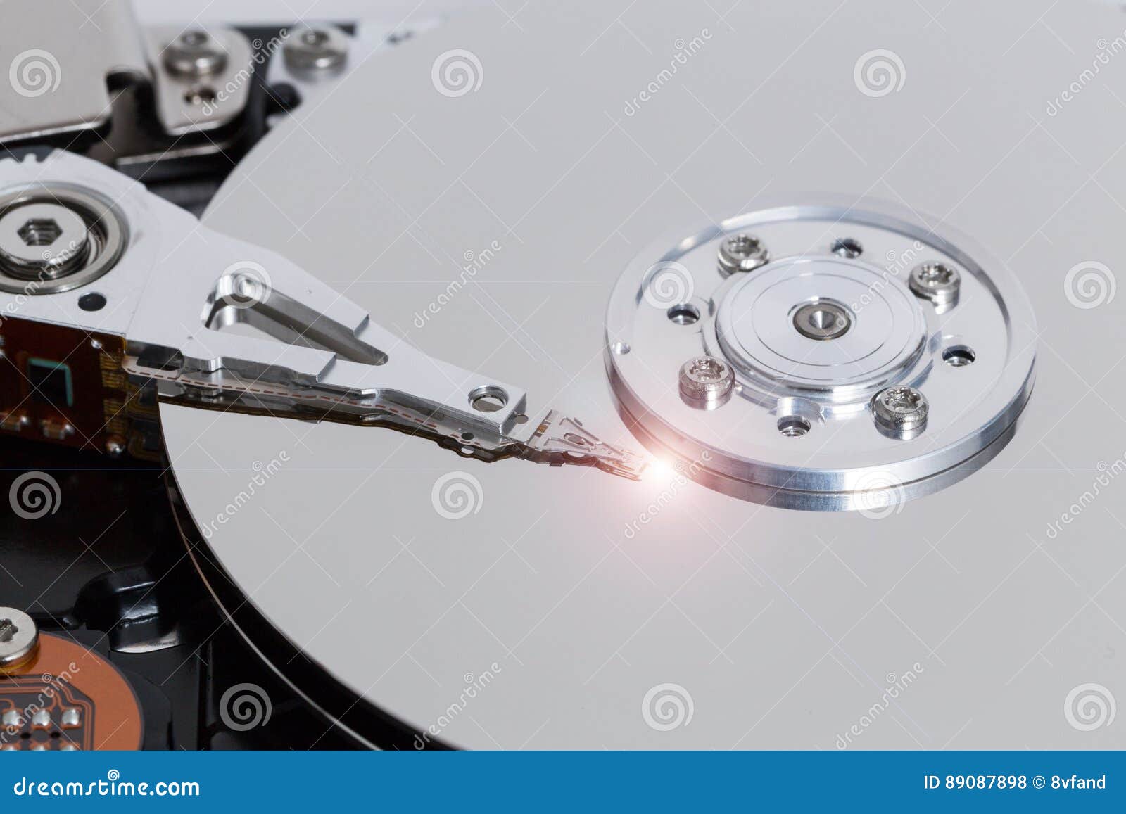 Open Hard Drive with Magnetic Disk and Writing Head Stock Photo - Image ...