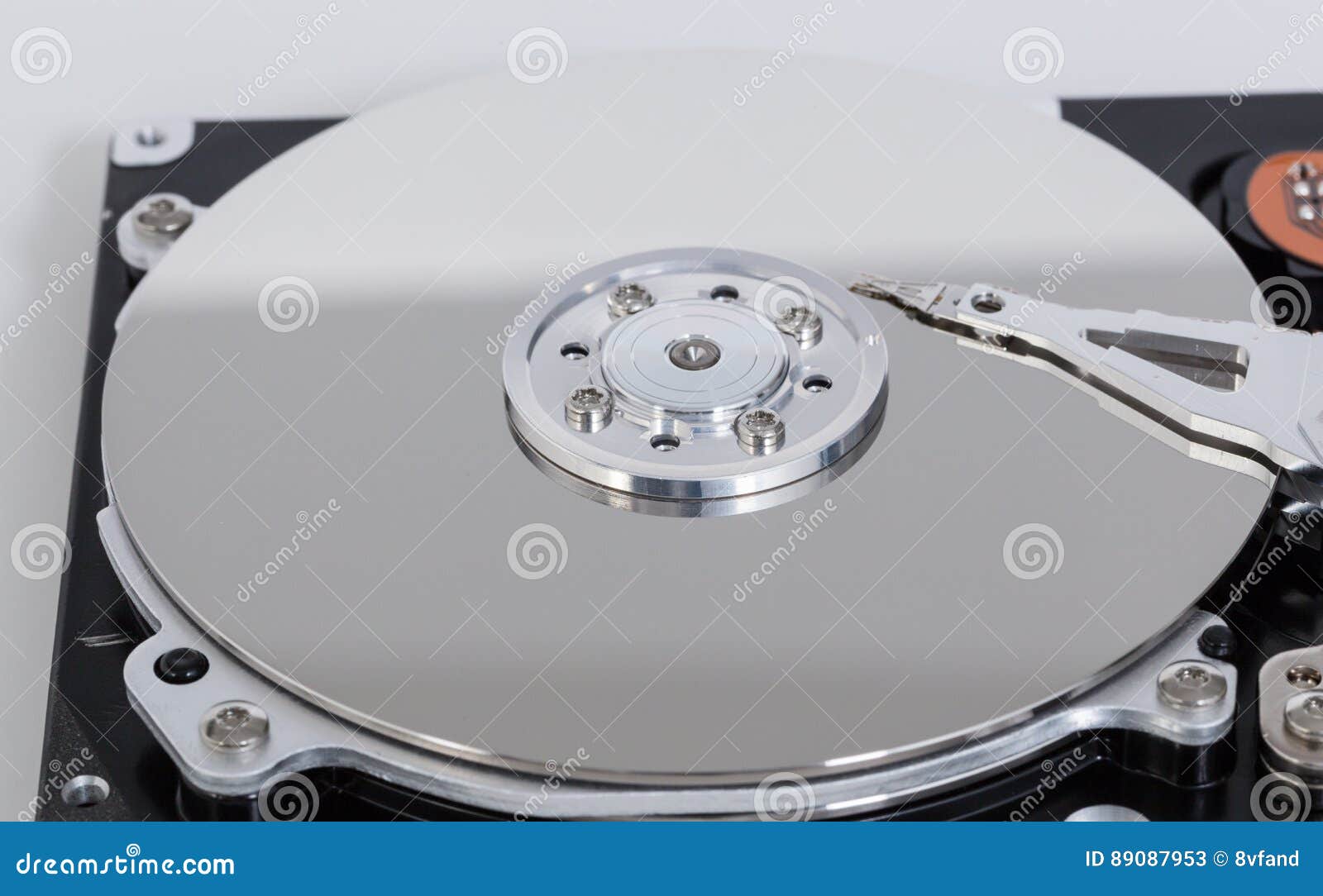 Open Hard Drive with Magnetic Disk and Writing Head Stock Image - Image ...