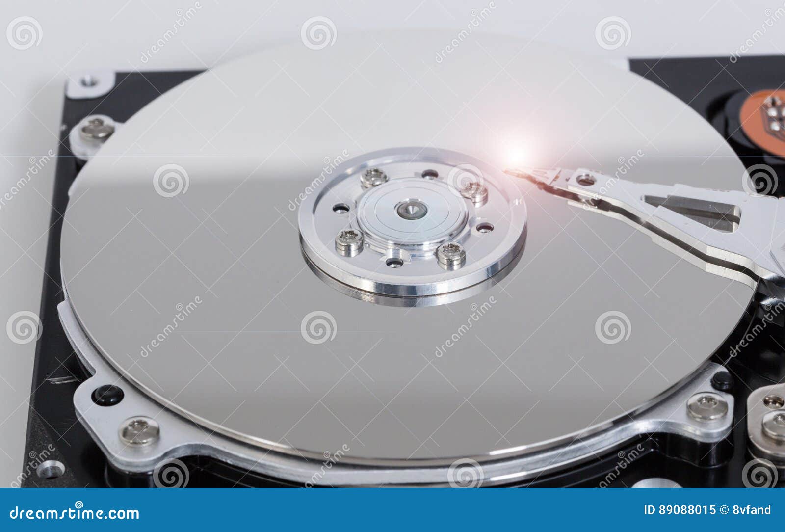 Open Hard Drive with Magnetic Disk and Writing Head Stock Image - Image ...