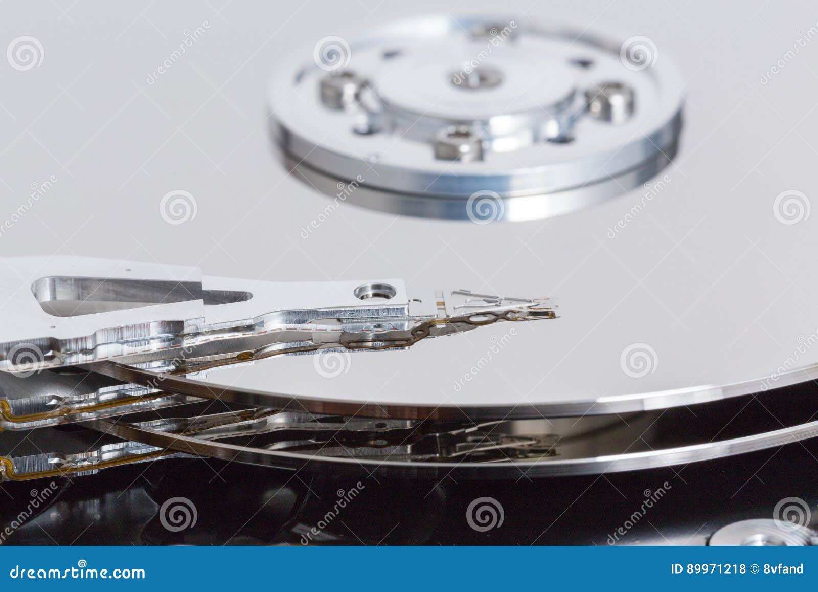 Open Hard Drive with Magnetic Disk and Writing Head Stock Photo - Image ...