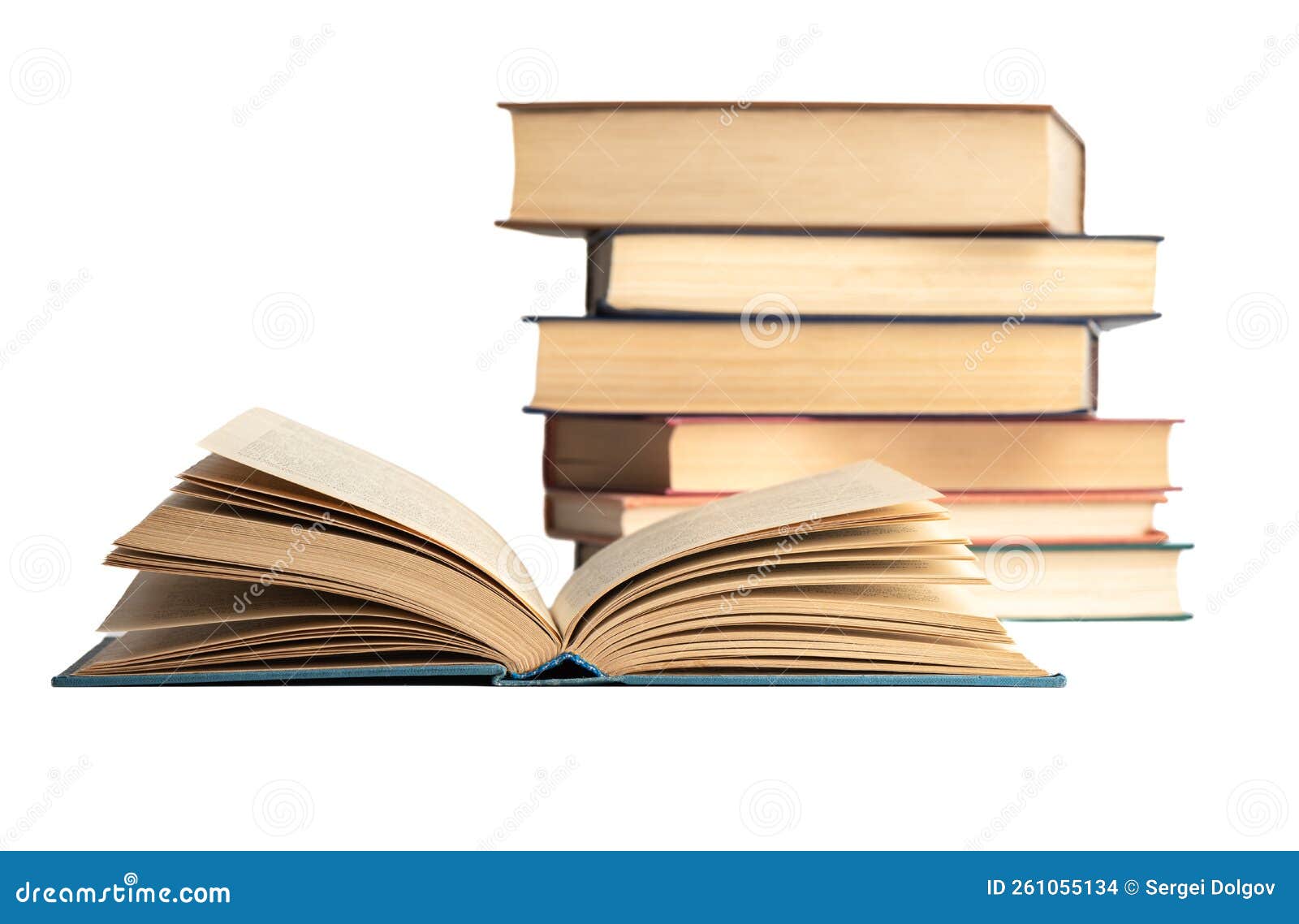 An Open Hardcover Book and a Stack of Books on a White Background ...