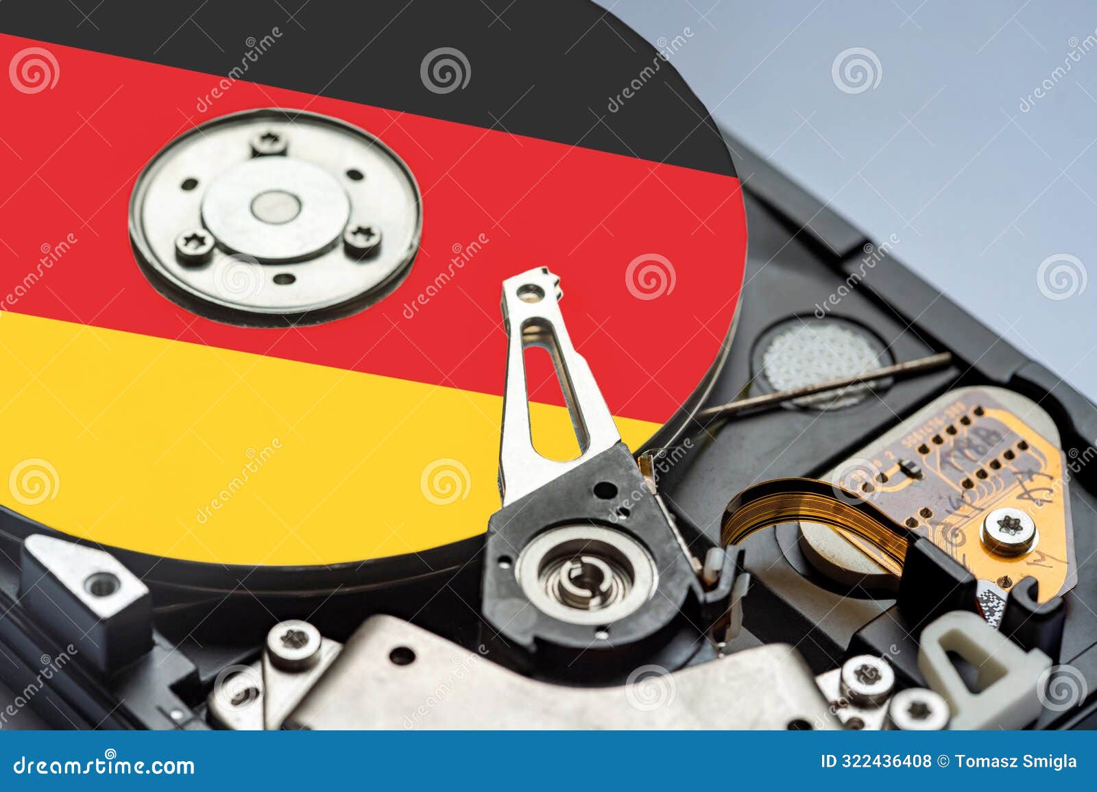 Open HDD Hard Disk Drive with a Flag of Germany Symbol on it, German ...