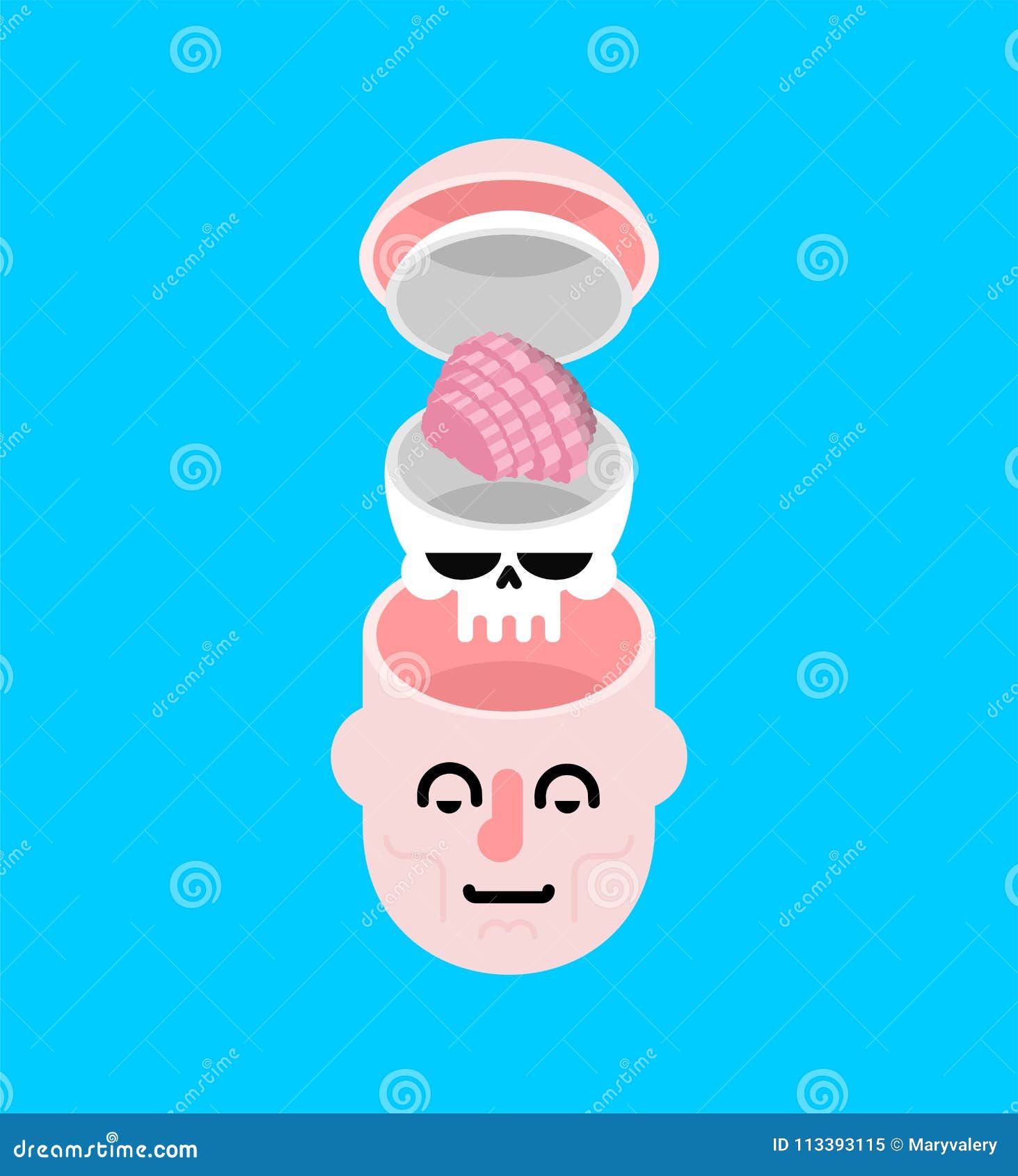 Open Head and Brain. Structure of Head. Face, Skeleton and Mind Stock ...