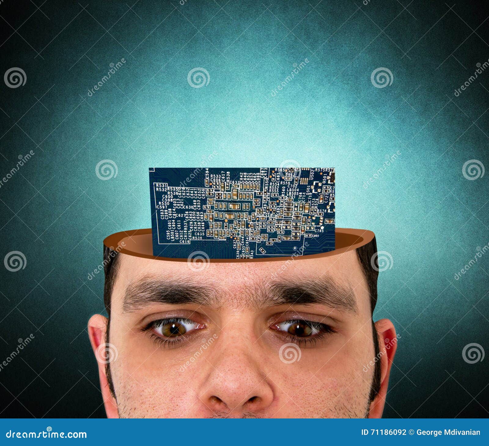 Open Head and Electronic Chip Stock Photo - Image of handsome ...