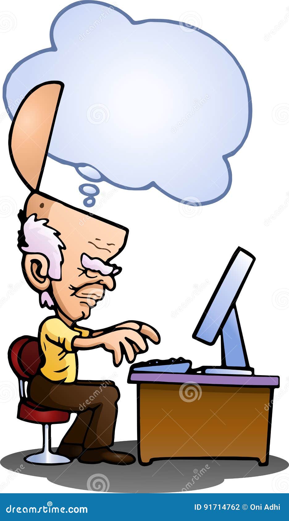 Open Head when Using Computer on Isolated White Stock Illustration ...