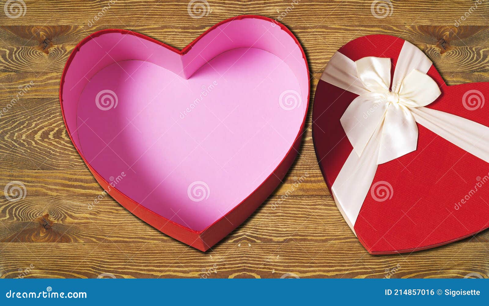 Open Heart Shaped Box on Wooden Table Stock Photo - Image of ...