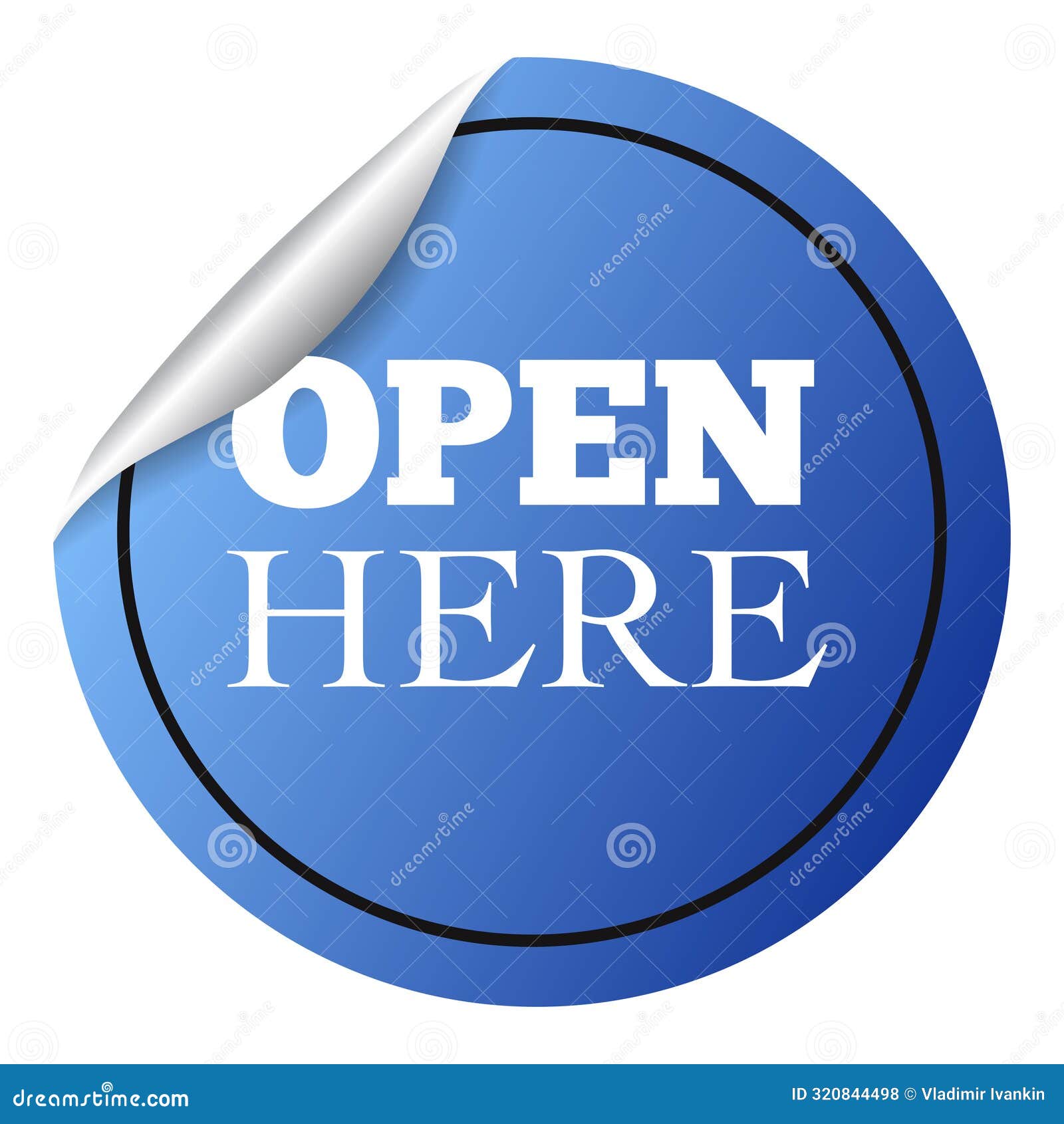 OPEN HERE Sticker Circle Shape Blue Color Stock Vector - Illustration ...