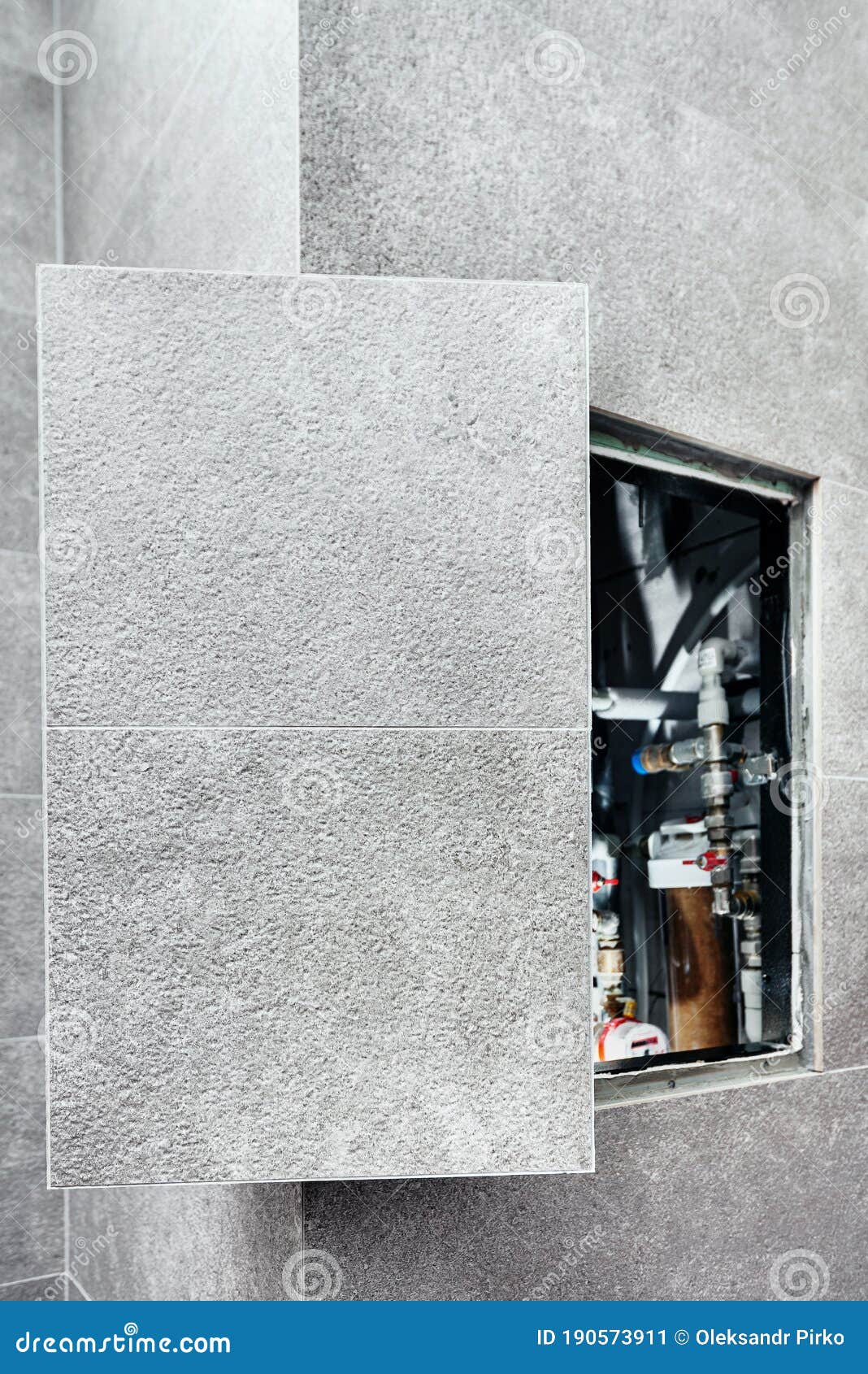 Open Hidden Revision Sanitary Hatch on the Wall of Tile Stock Image ...