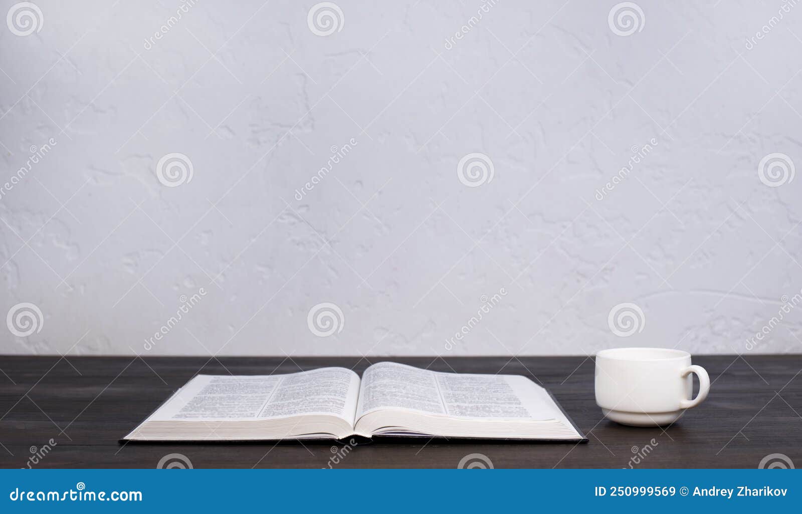 Open Holy Bible, on the Table. Prayer. a Cup of Coffee Stock Image ...