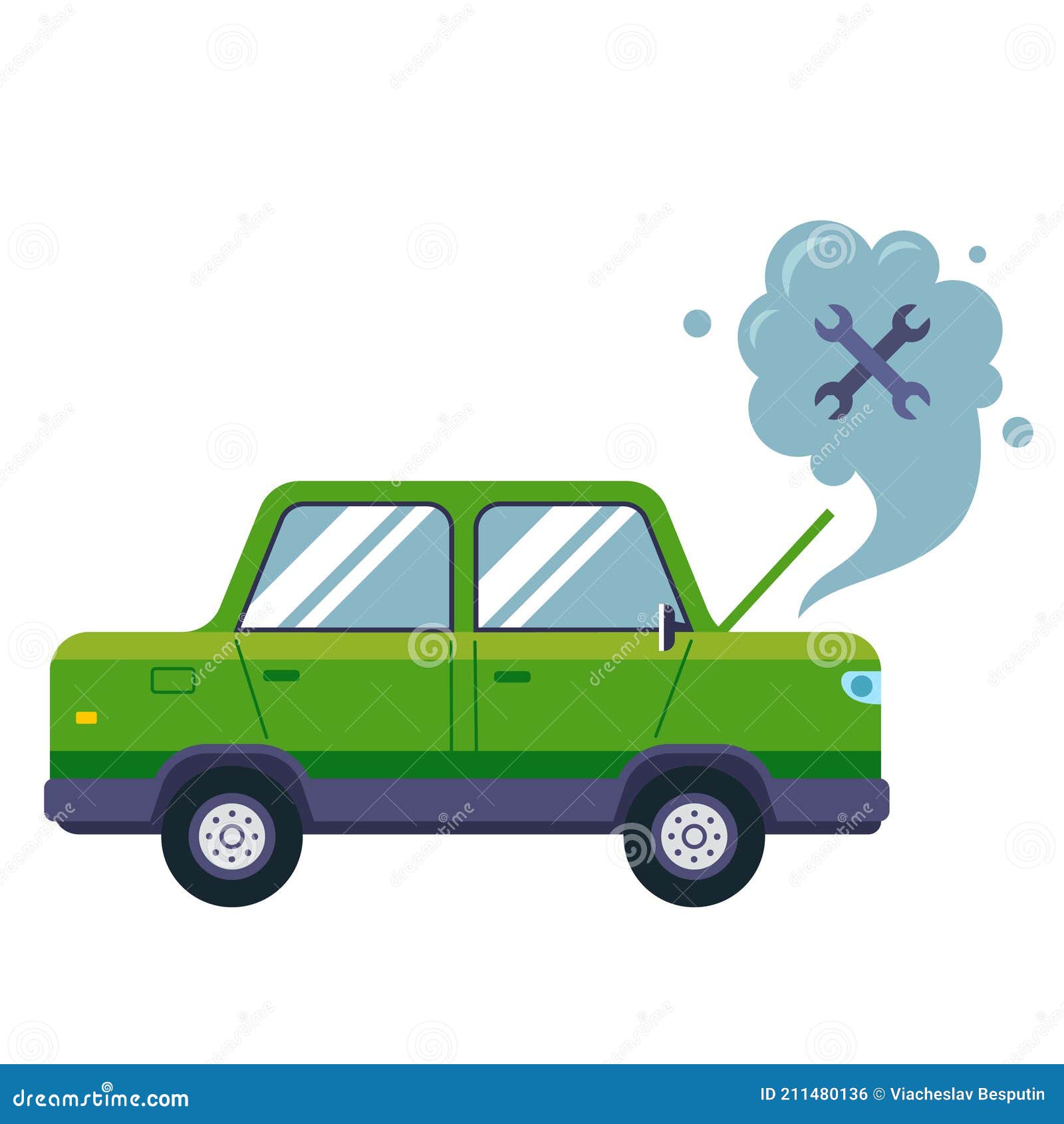 Open Hood of a Broken Car. Overheating of the Car Engine Stock Vector ...