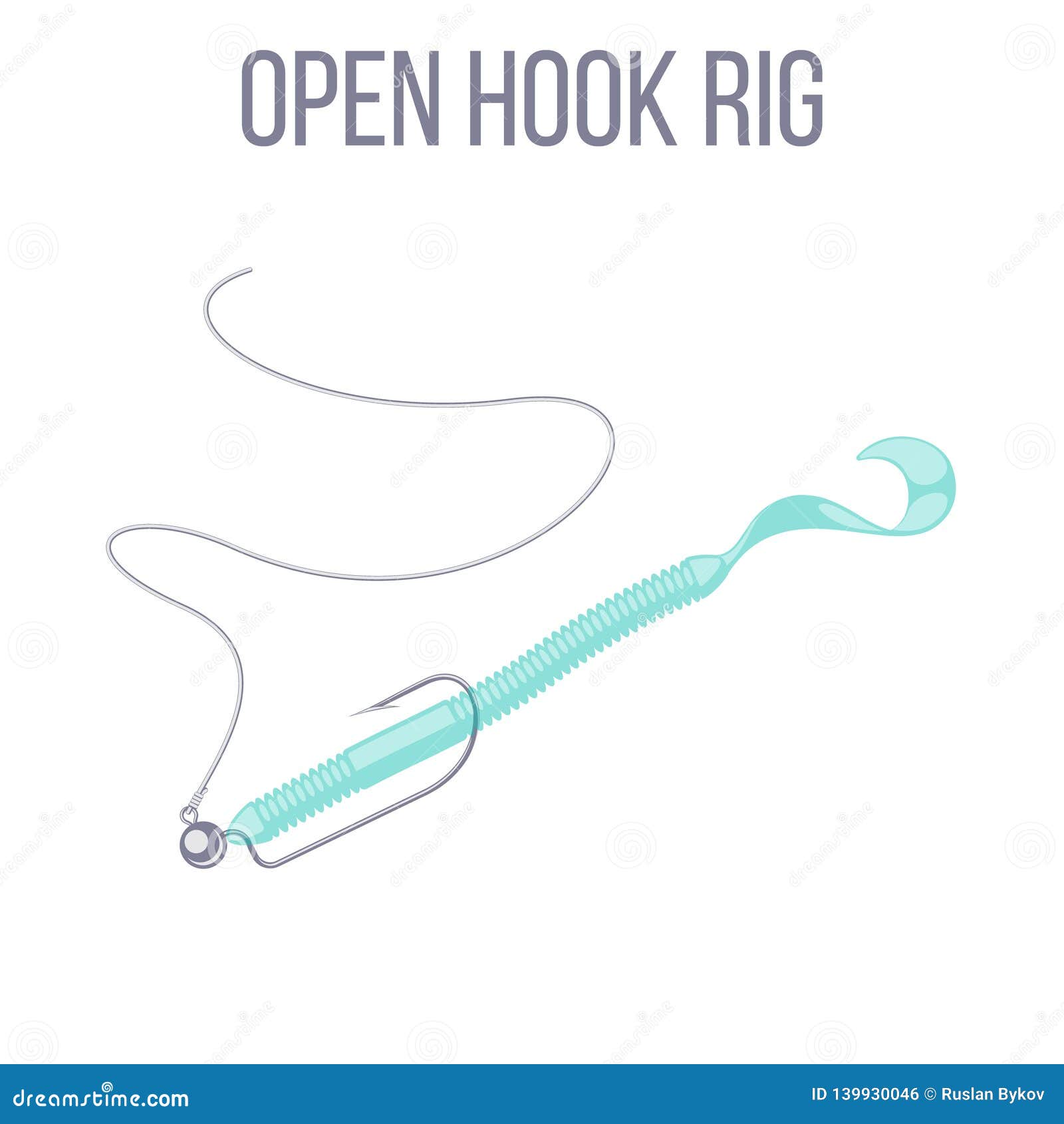Open Hook Rig and Soft Plastic Worm Stickbait Setup. Stock Vector ...