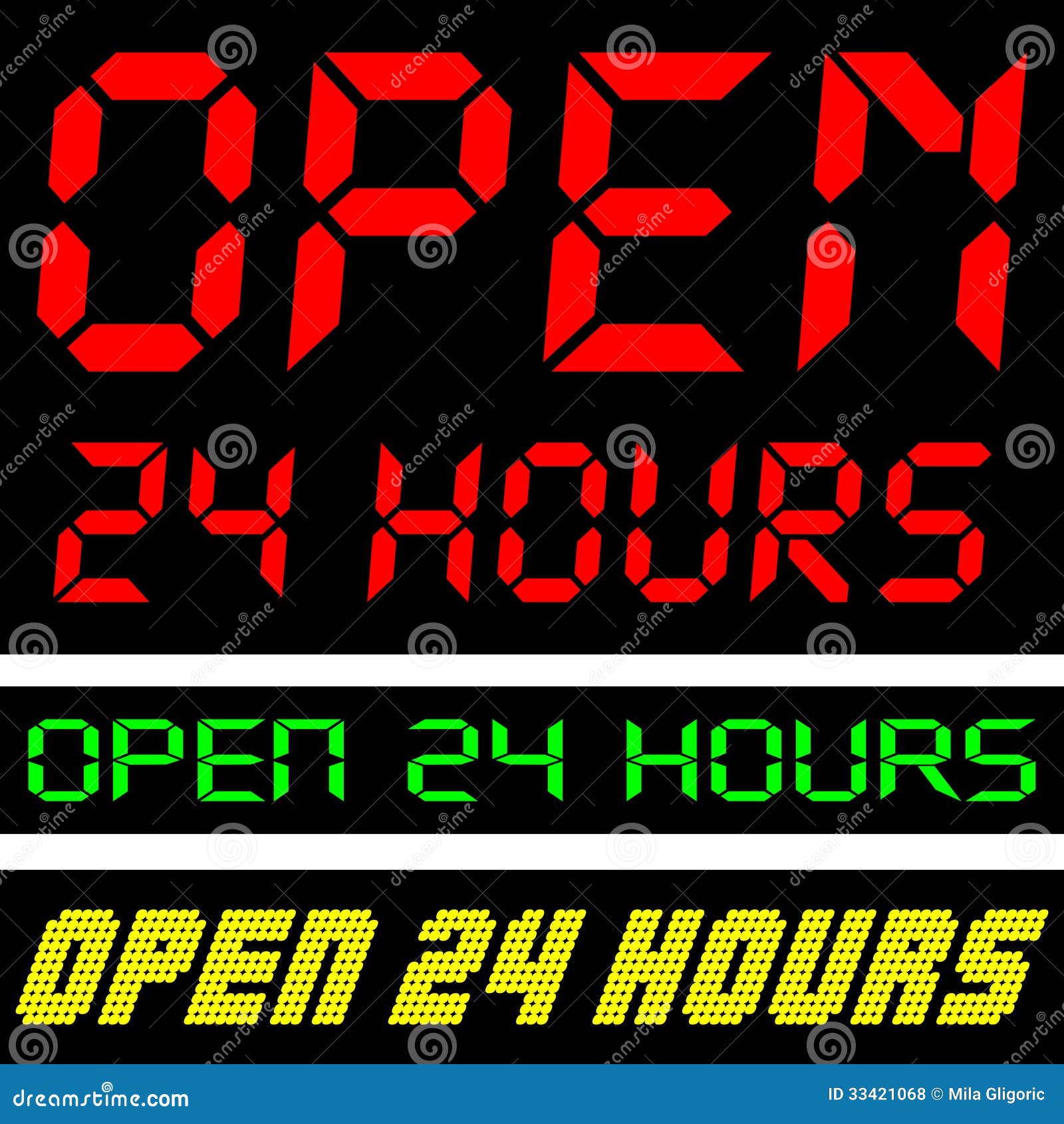 Open 24 Hours stock vector. Illustration of digital, fluorescent - 33421068