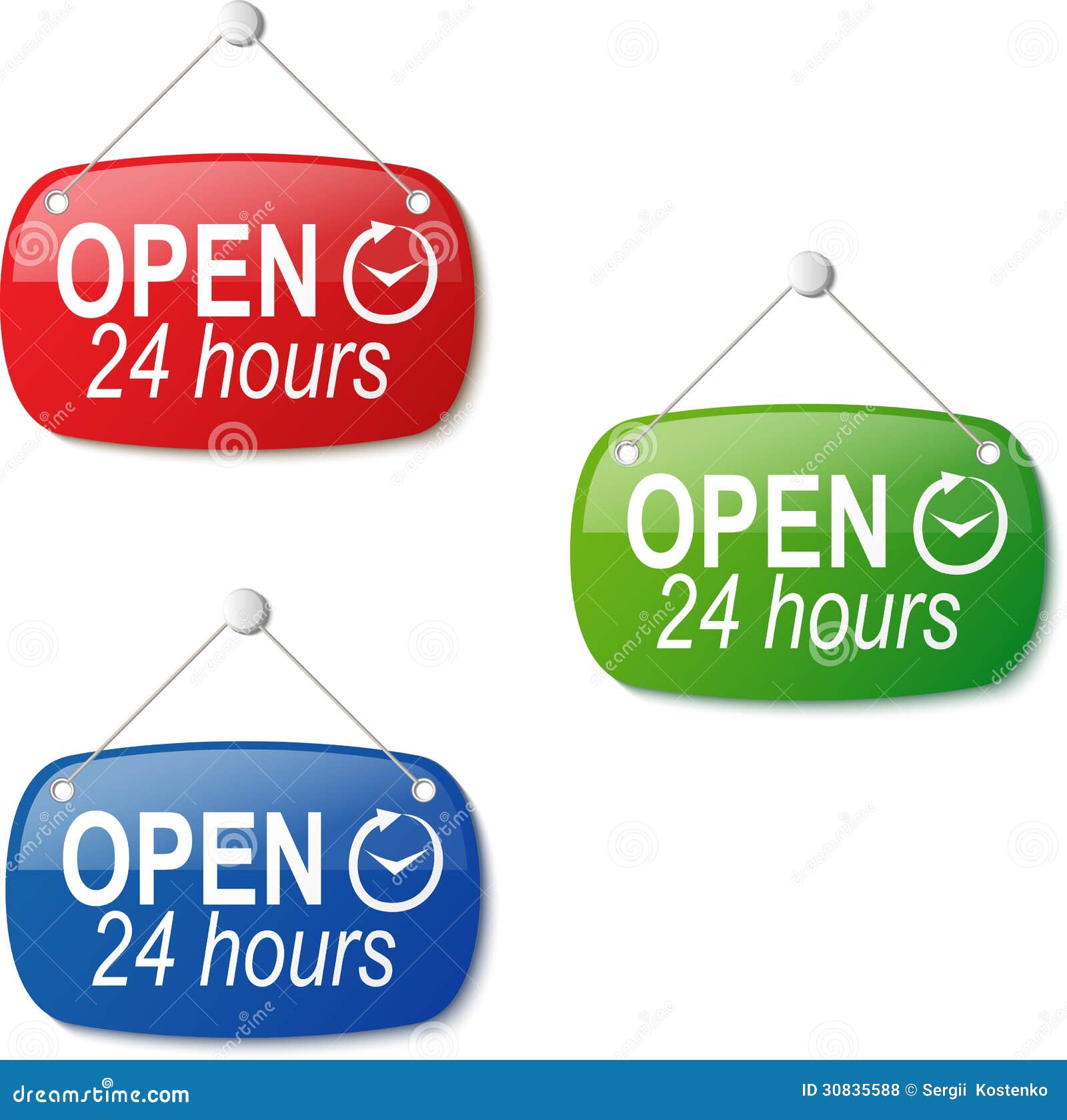 Open 24 Hours Signs in Red Green and Blue on White Stock Vector ...