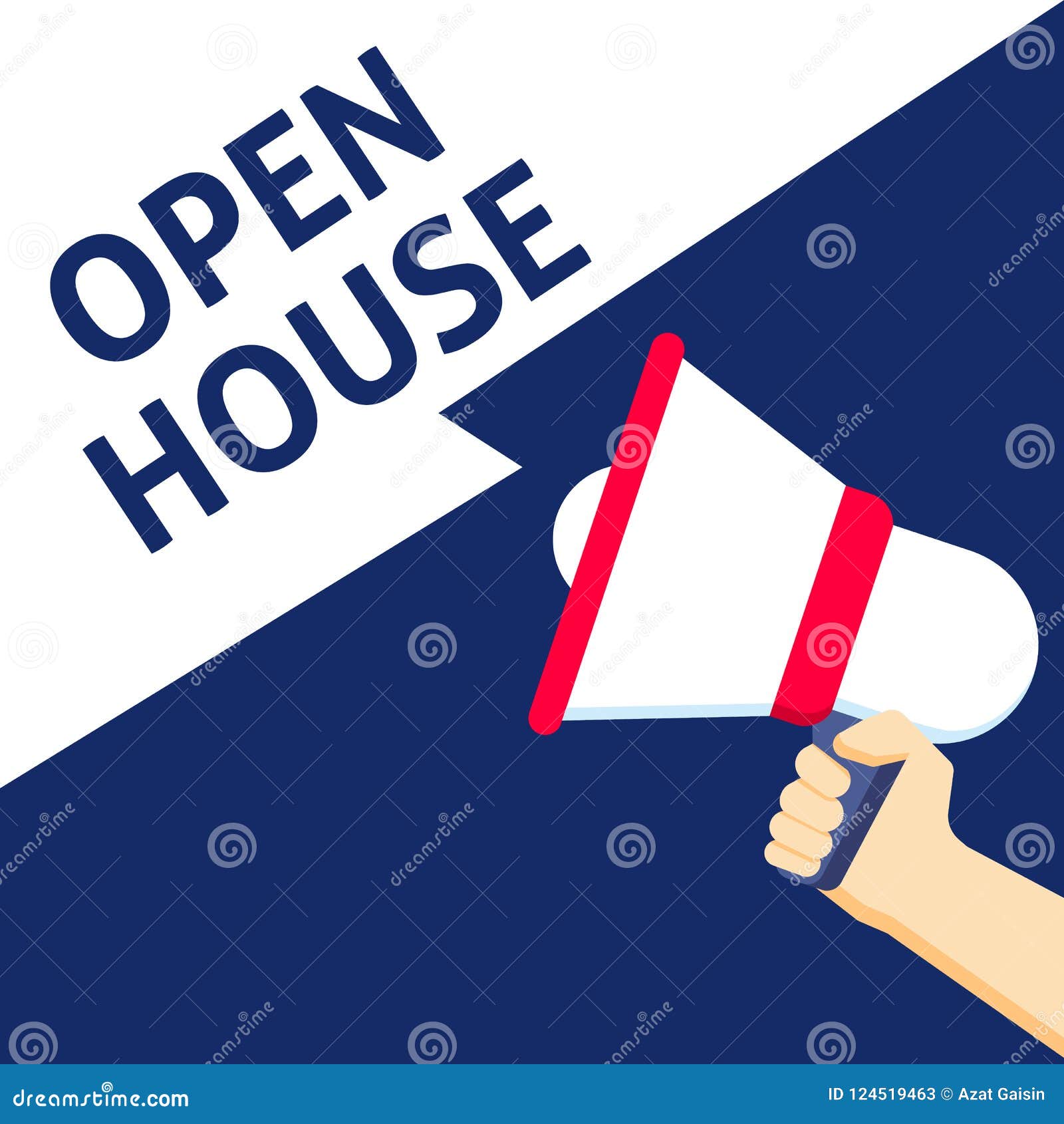 OPEN HOUSE Announcement. Hand Holding Megaphone with Speech Bubble ...