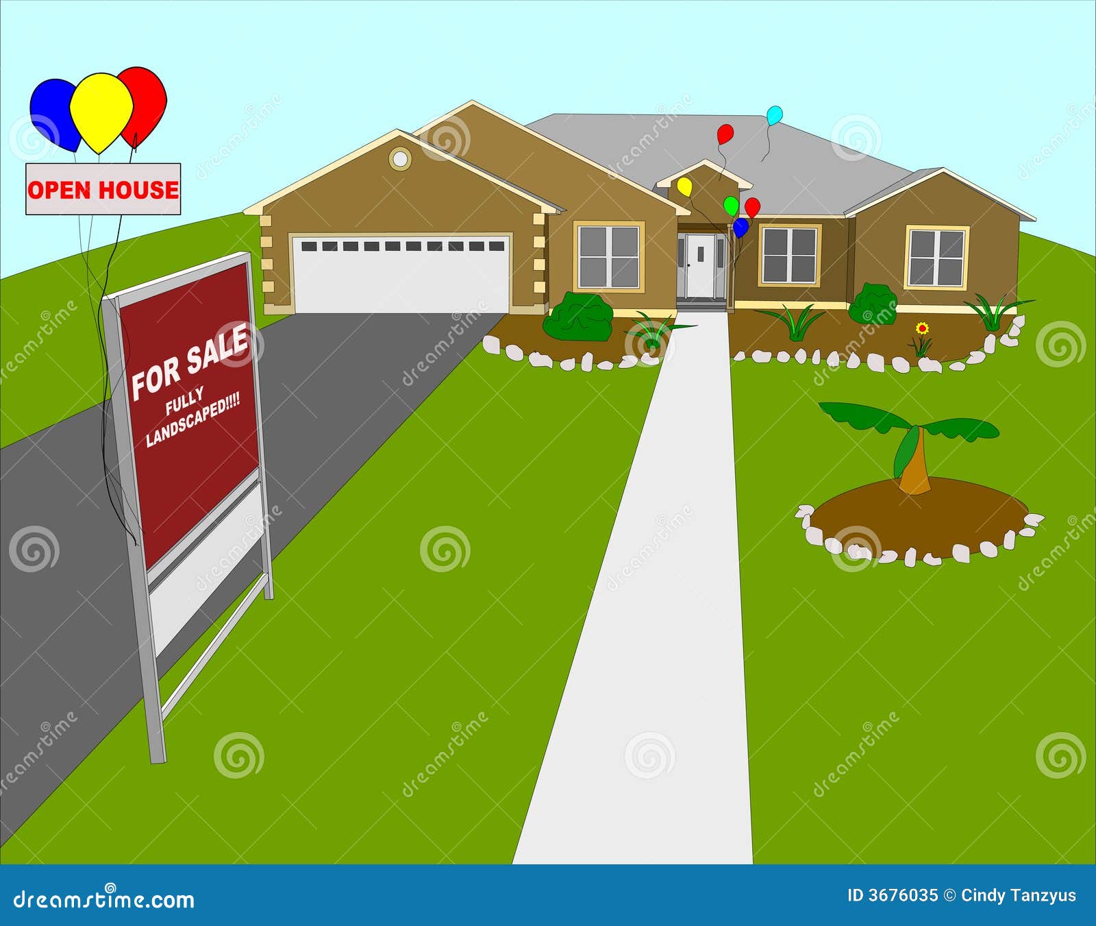 Open House Landscaped Illustra Stock Vector - Illustration of yard ...