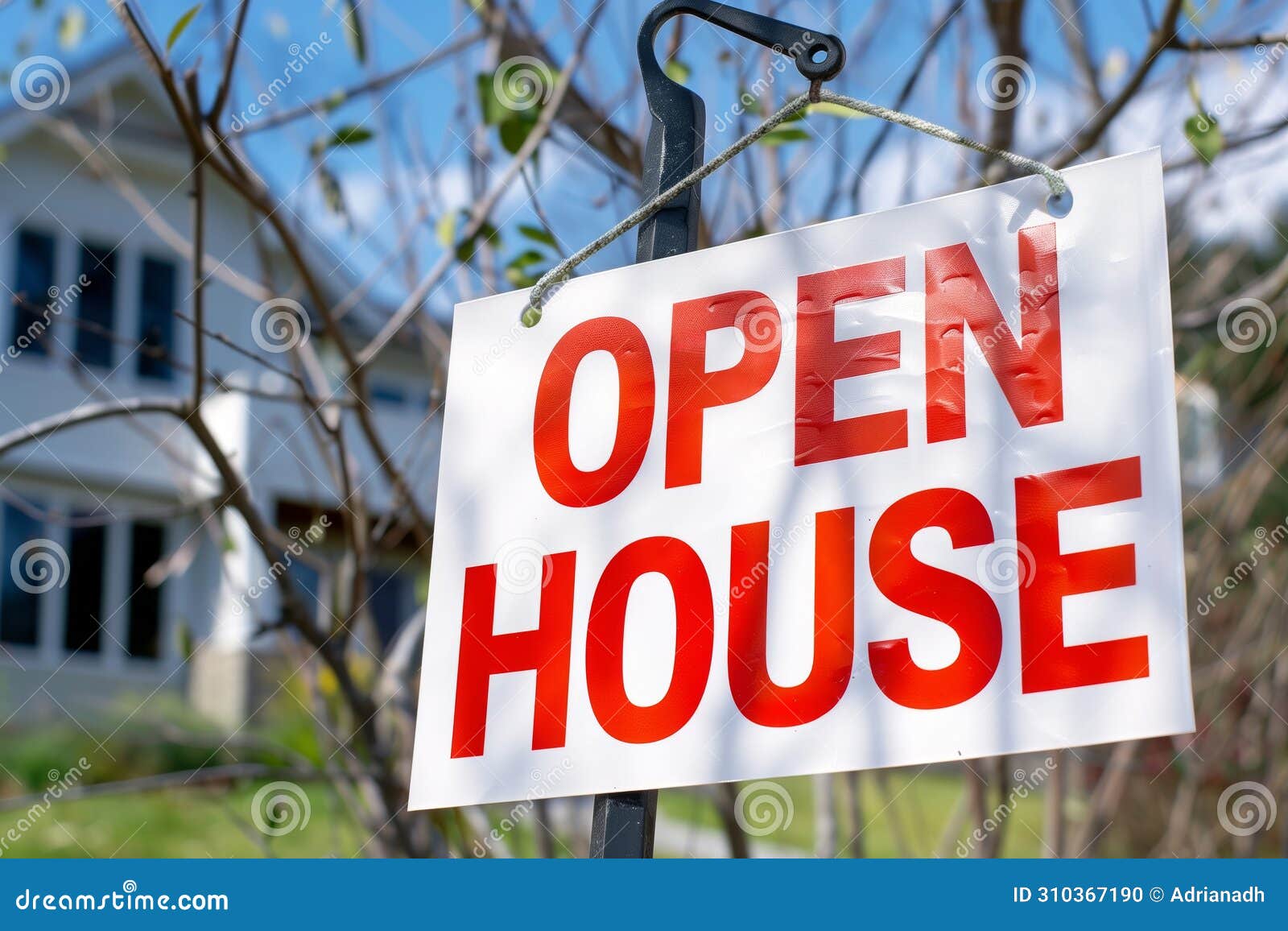 Open House Sign in Front of a House Stock Illustration - Illustration ...