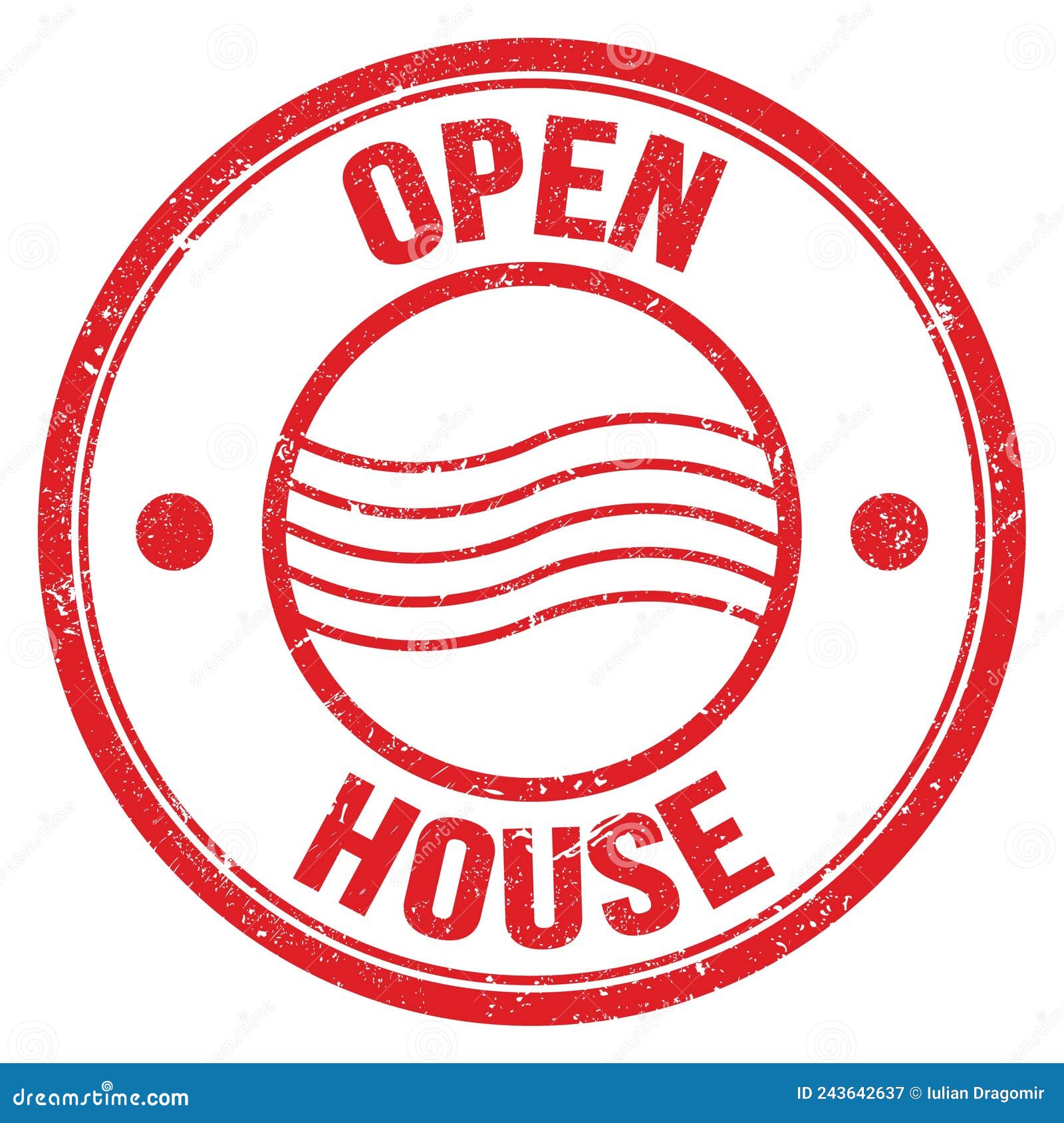 OPEN HOUSE Text on Red Round Postal Stamp Sign Stock Illustration ...