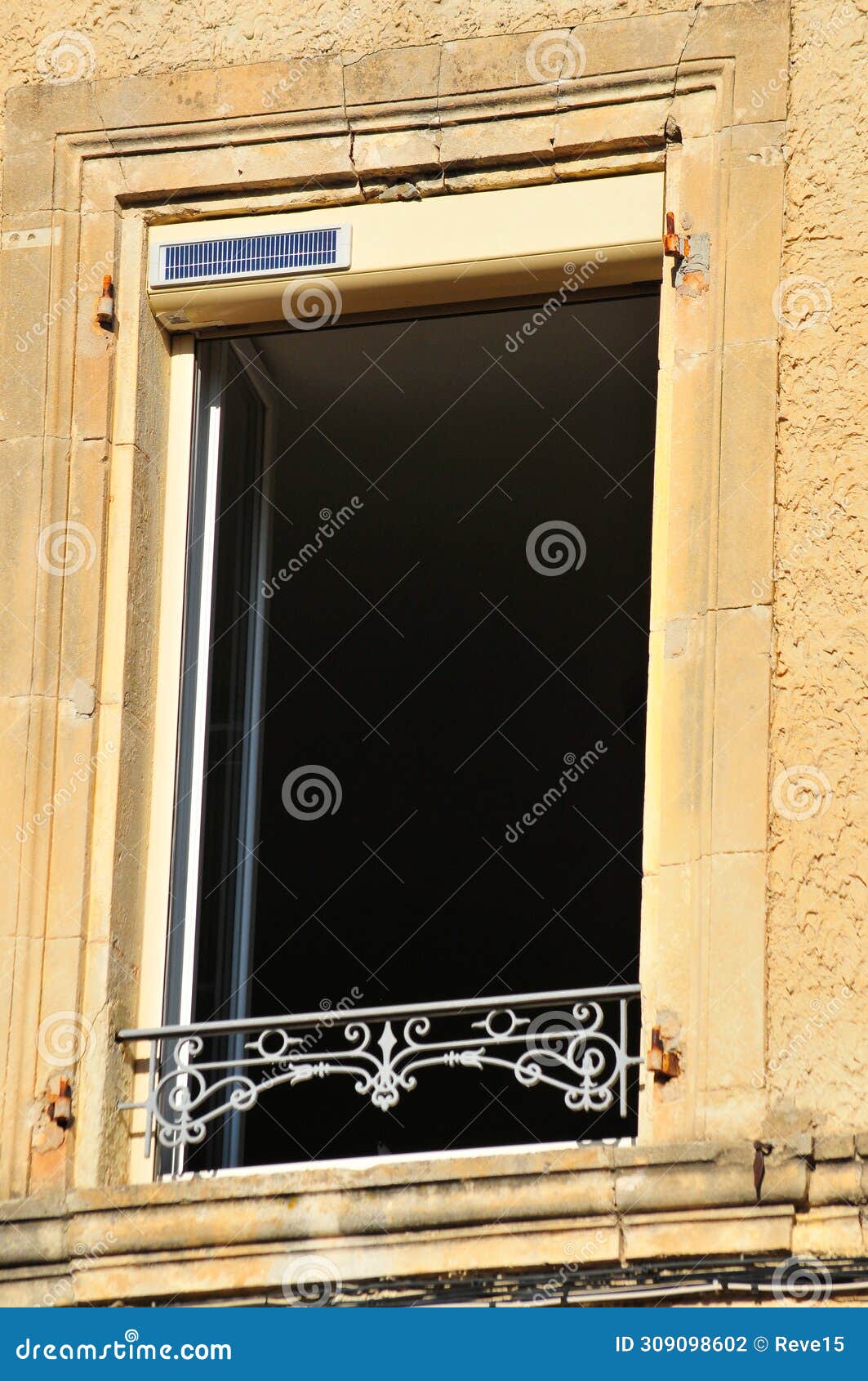 Open House Window with Decorative Iron Retainer Stock Photo - Image of ...