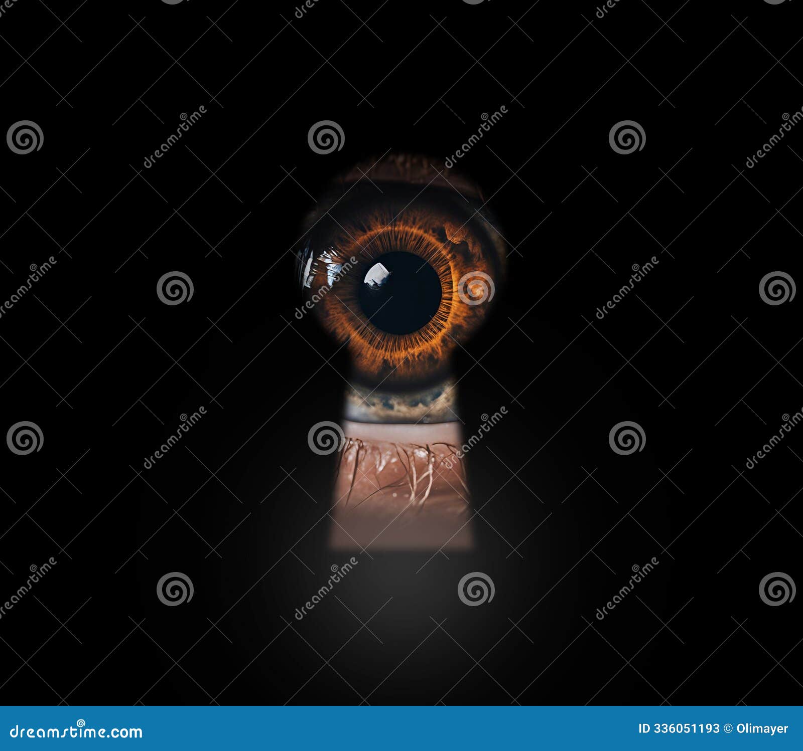 Open human eye in keyhole. stock illustration. Illustration of security ...