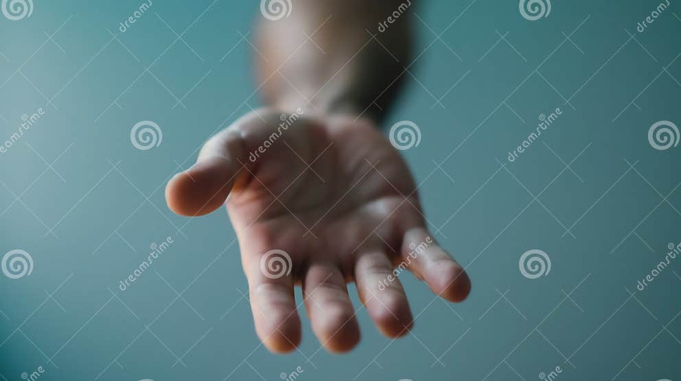 Open Human Hand Reaching Forward with Soft Focus on Fingers and Subtle ...