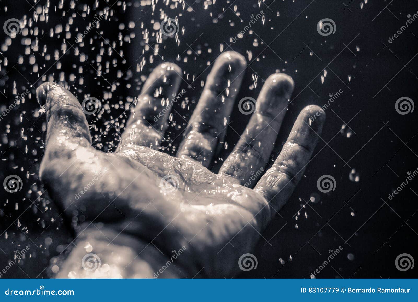 Open Human Hand Under Water Drops Stock Image - Image of white, shower ...