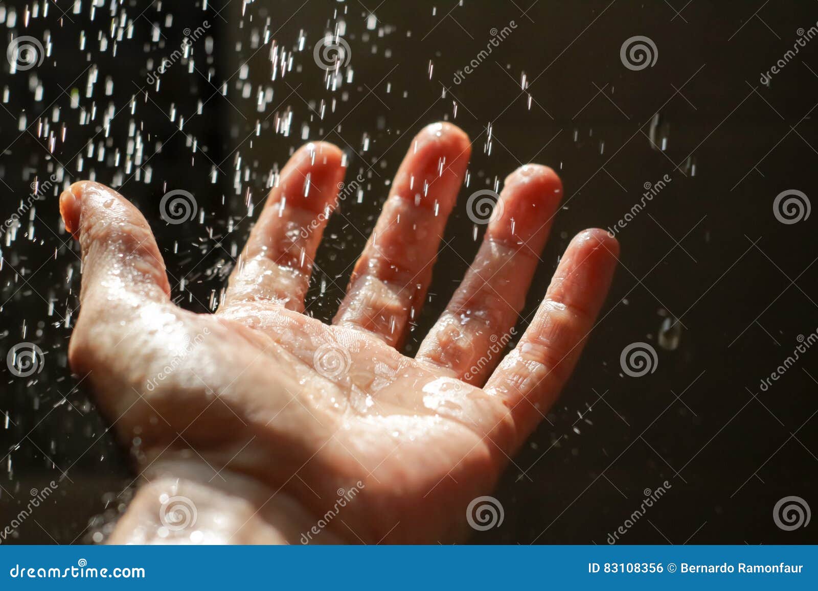 Open Human Hand Under Water Drops Stock Photo - Image of human, fingers ...