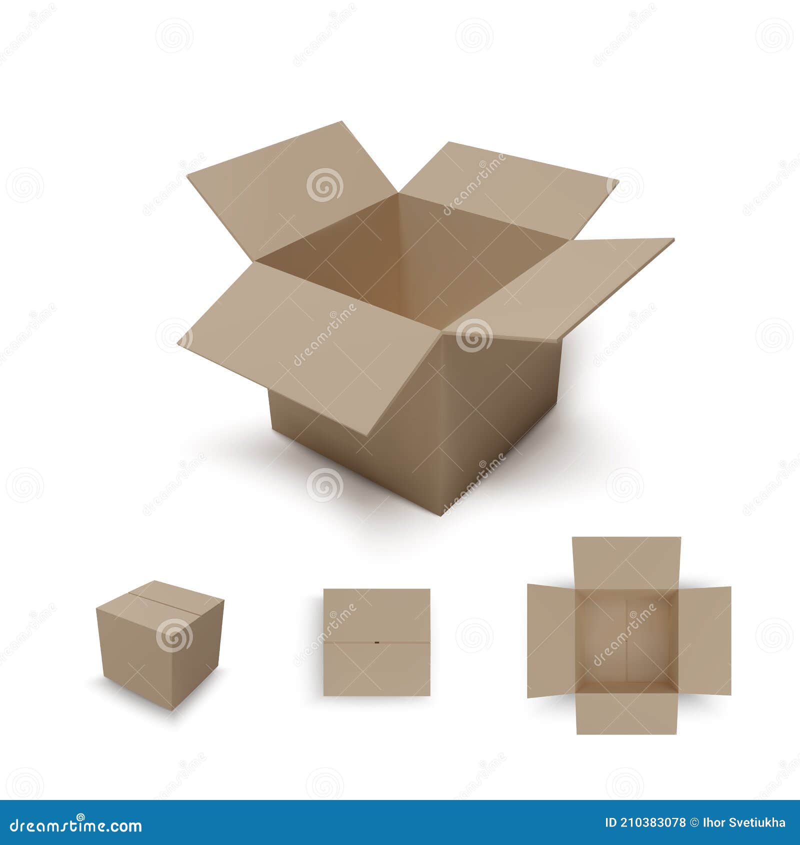 Open Isometric Box and Closed Parcel. Realistic Carton. Isometric and ...