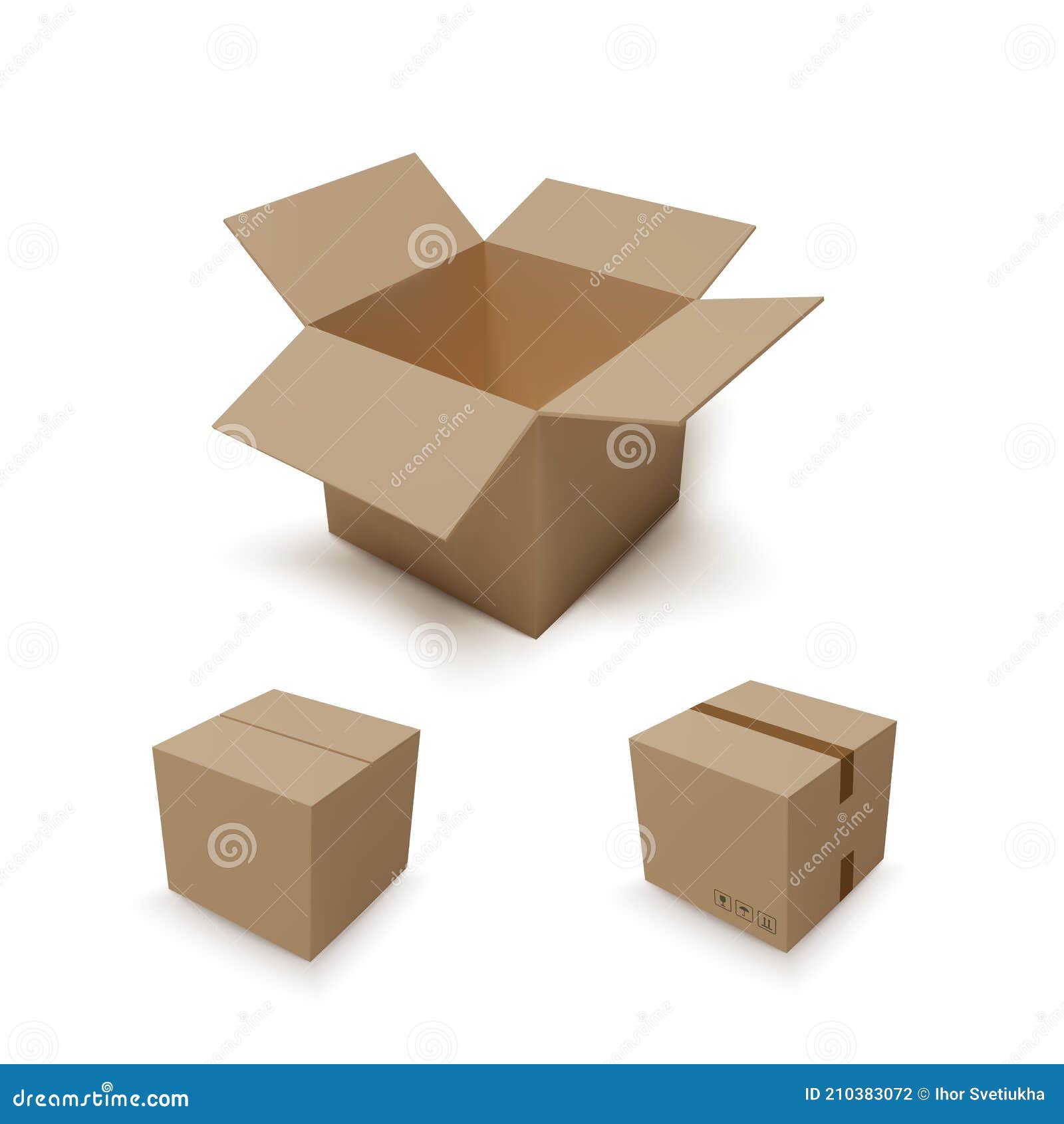 Open Isometric Box and Closed Parcel. Realistic Carton Stock Vector ...