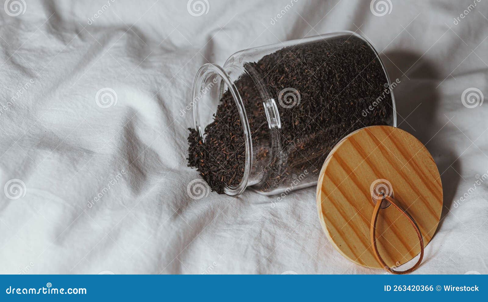 Open Jar of the Green Tea on the Soft White Bed Stock Photo - Image of ...